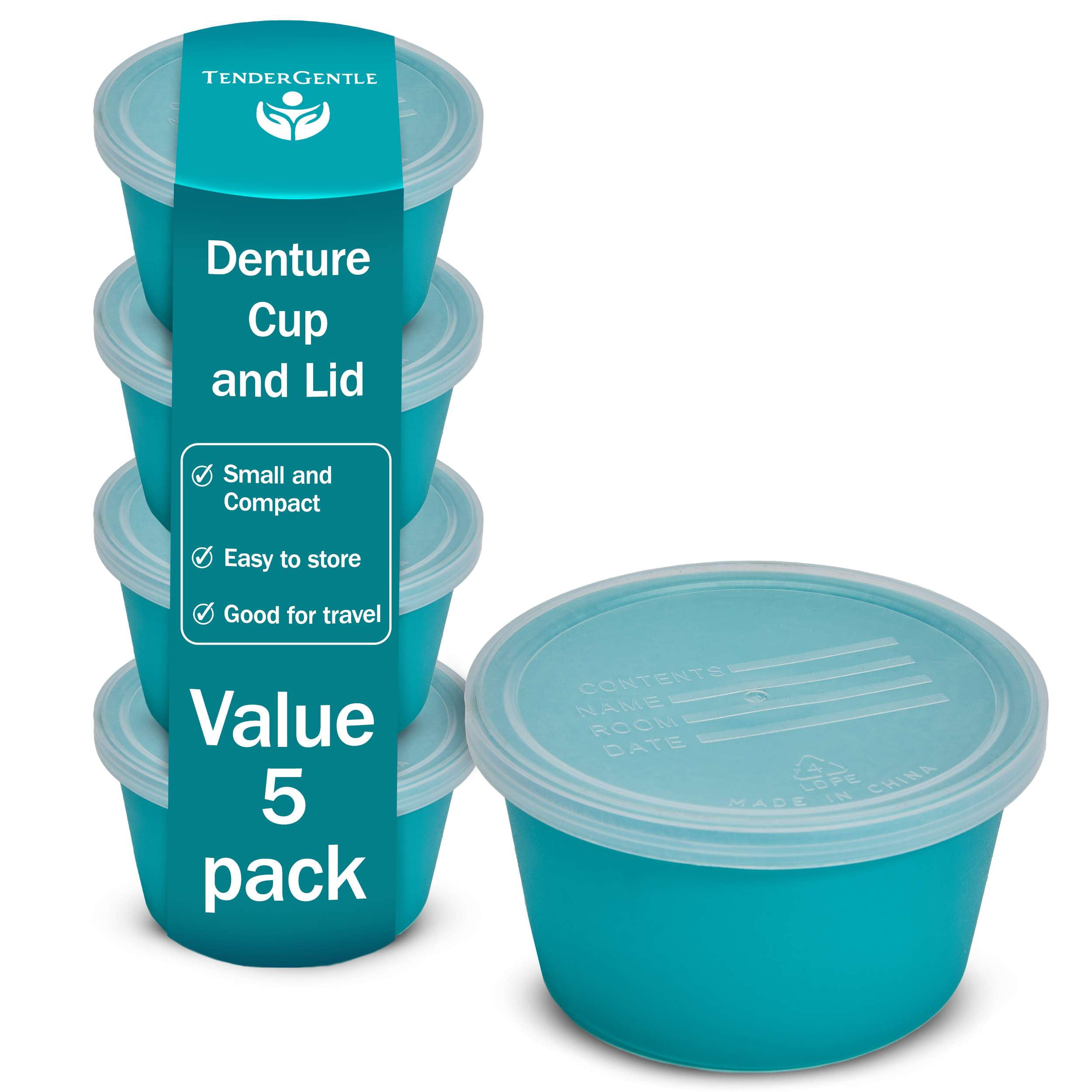 TENDERGENTLE, Denture Cup, Pack of 5, Leak-Resistant with Lids ...