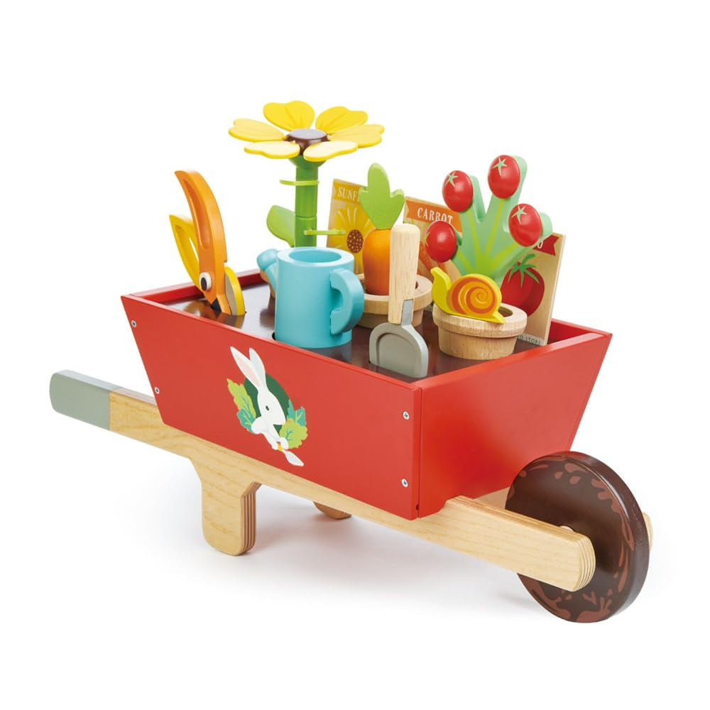 Tender Leaf Toys - Garden Wheelbarrow Set - Deluxe Garden Pretend Play ...