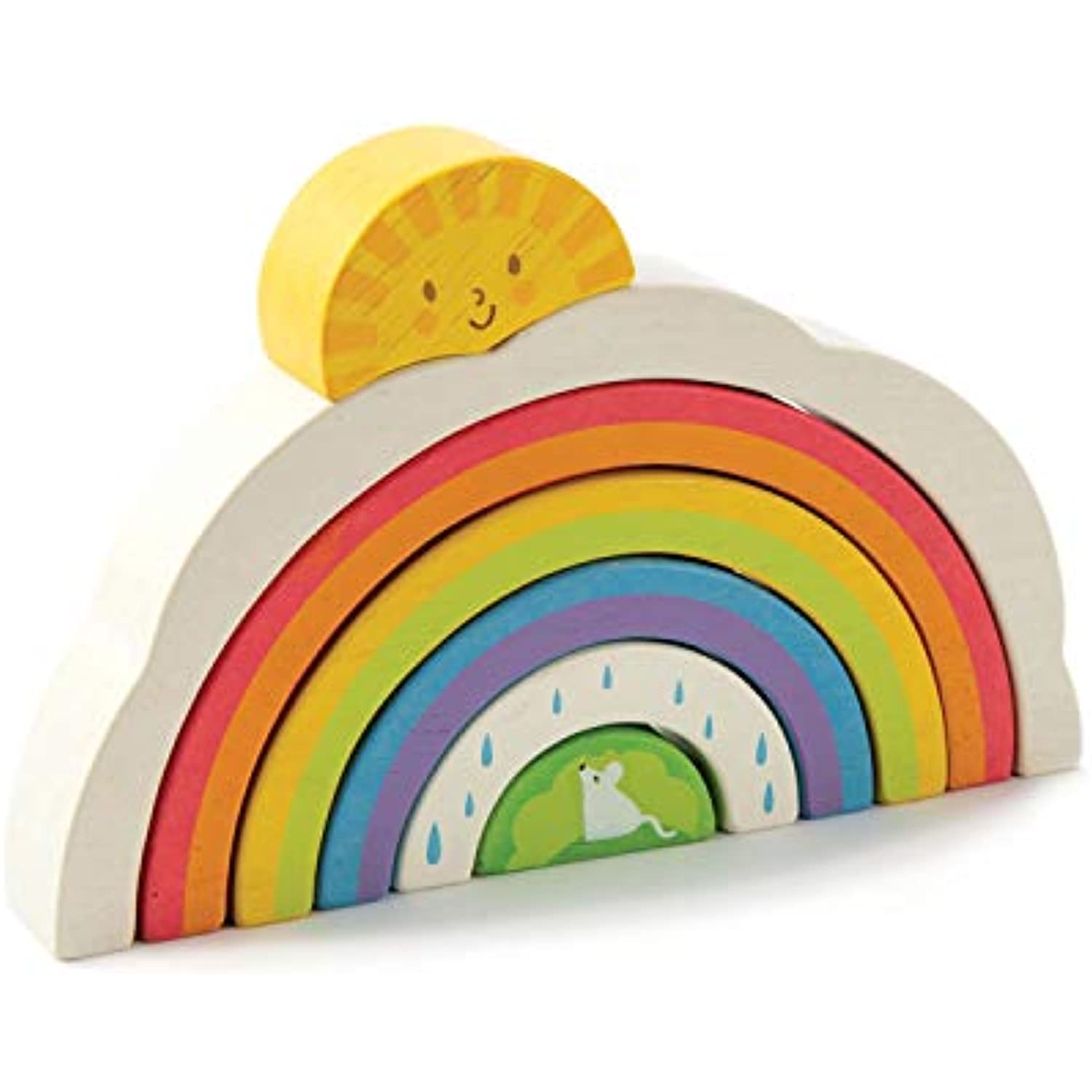 HOTBEST 12pcs Rainbow Wooden Blocks and Peg Dolls Kit Rainbow Building ...