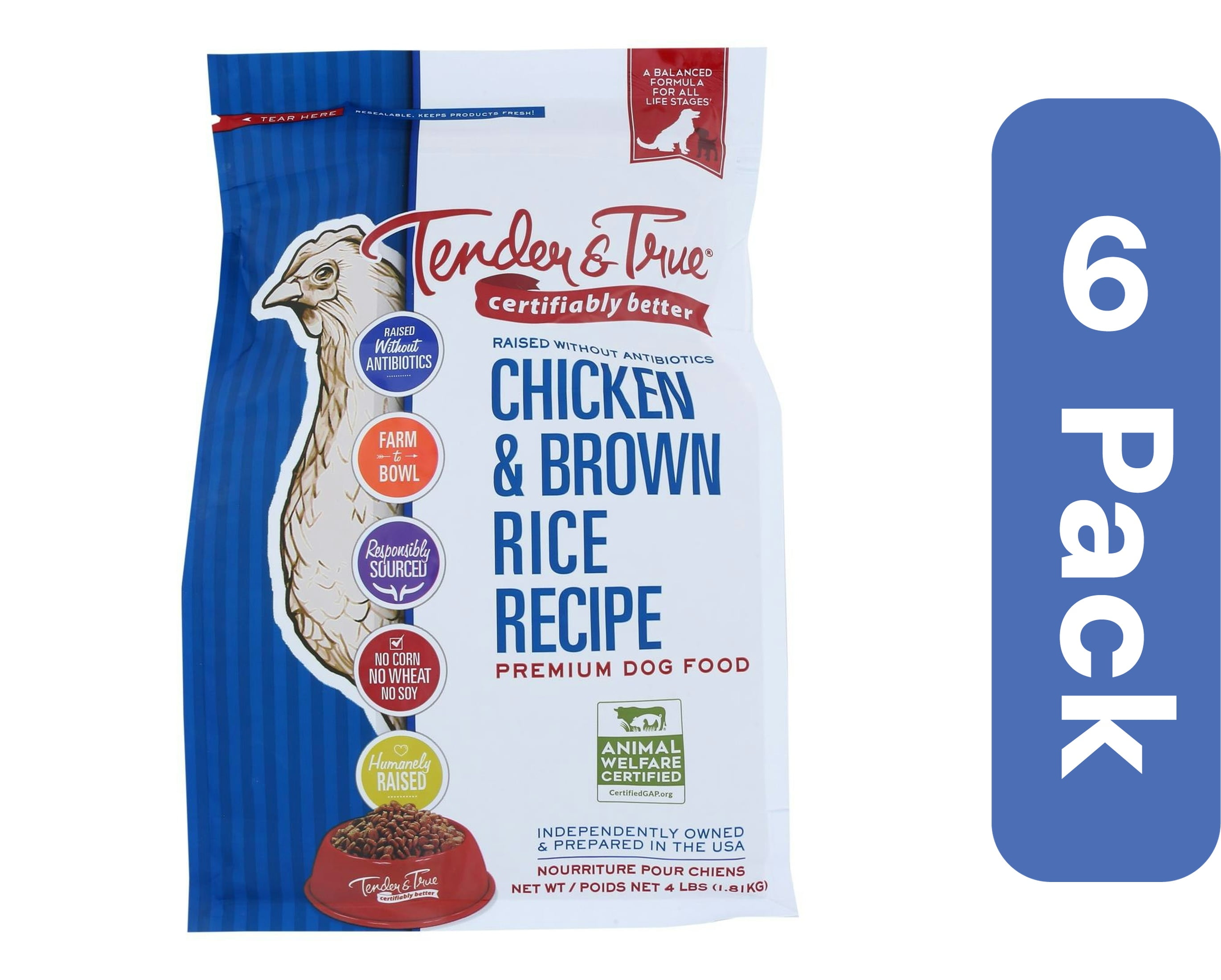 Tender & True Dog Food Chicken and Brown Rice 4 lb (Pack of 6 ...