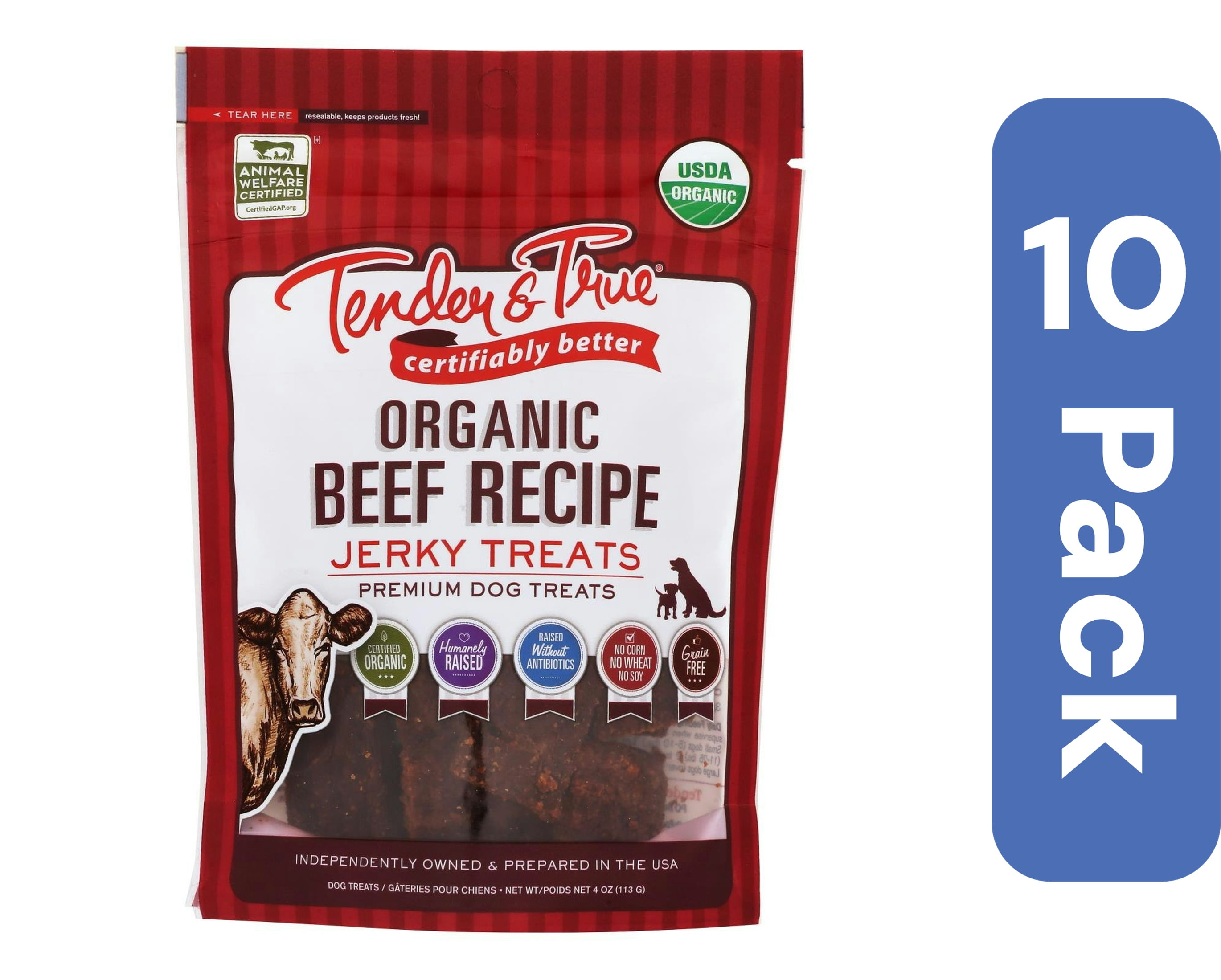 Tender and True Dog Treats Beef Recipe Jerky 4 oz (Pack of 10 ...