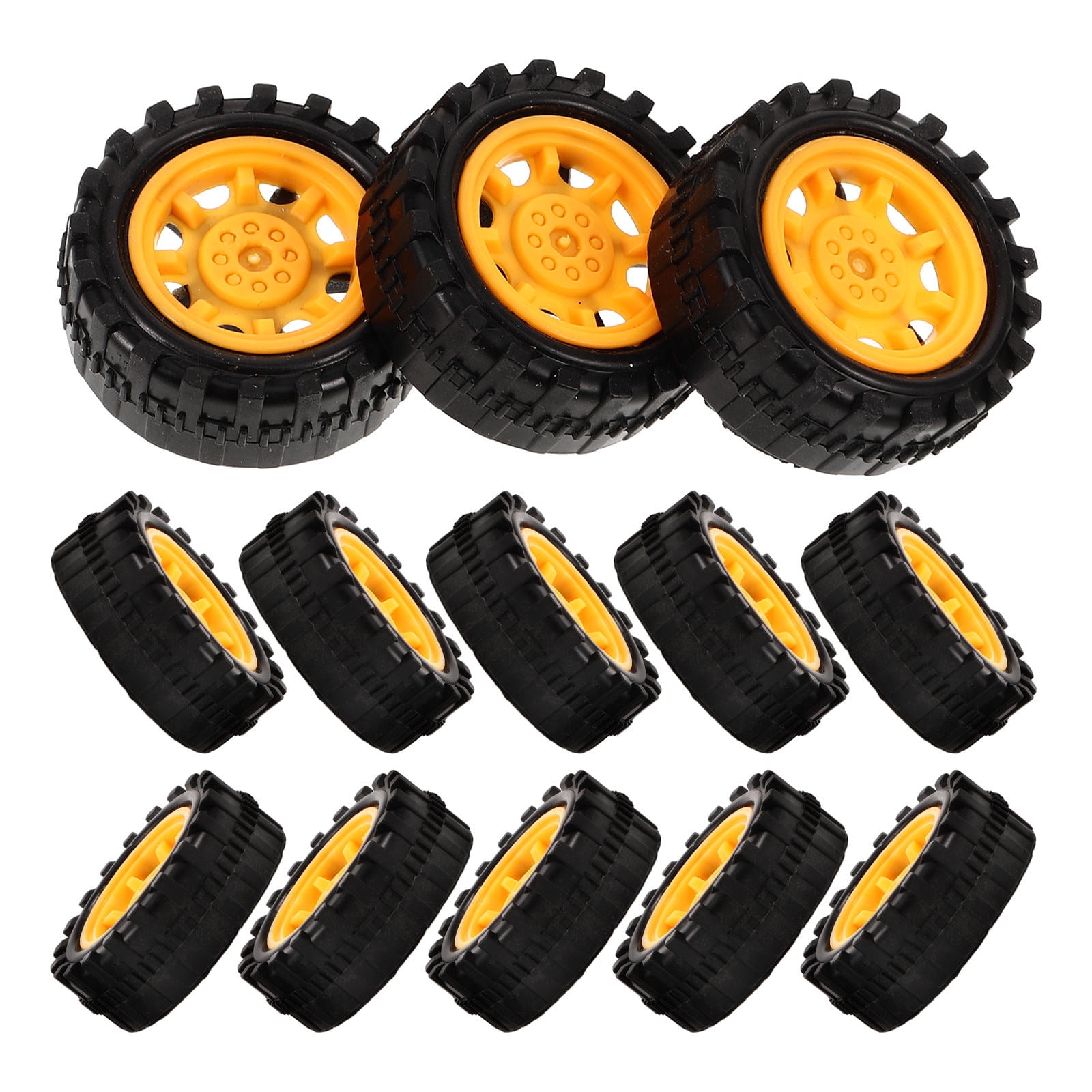 Tendycoco 32pcs Toy Car Wheels for Children Yellow Plastic Craft DIY ...