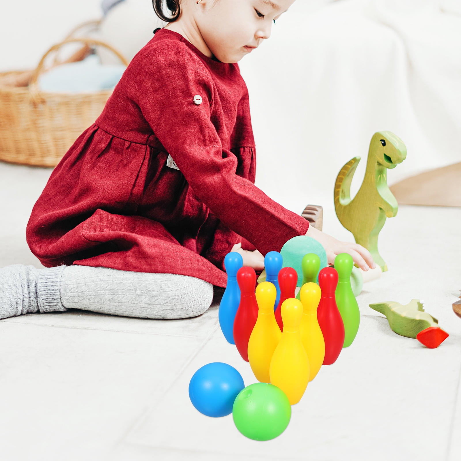 UPKOCH Bowling Set for Kids Assorted Color Plastic Toy Games Developmental Play Size 8.5 inches ...