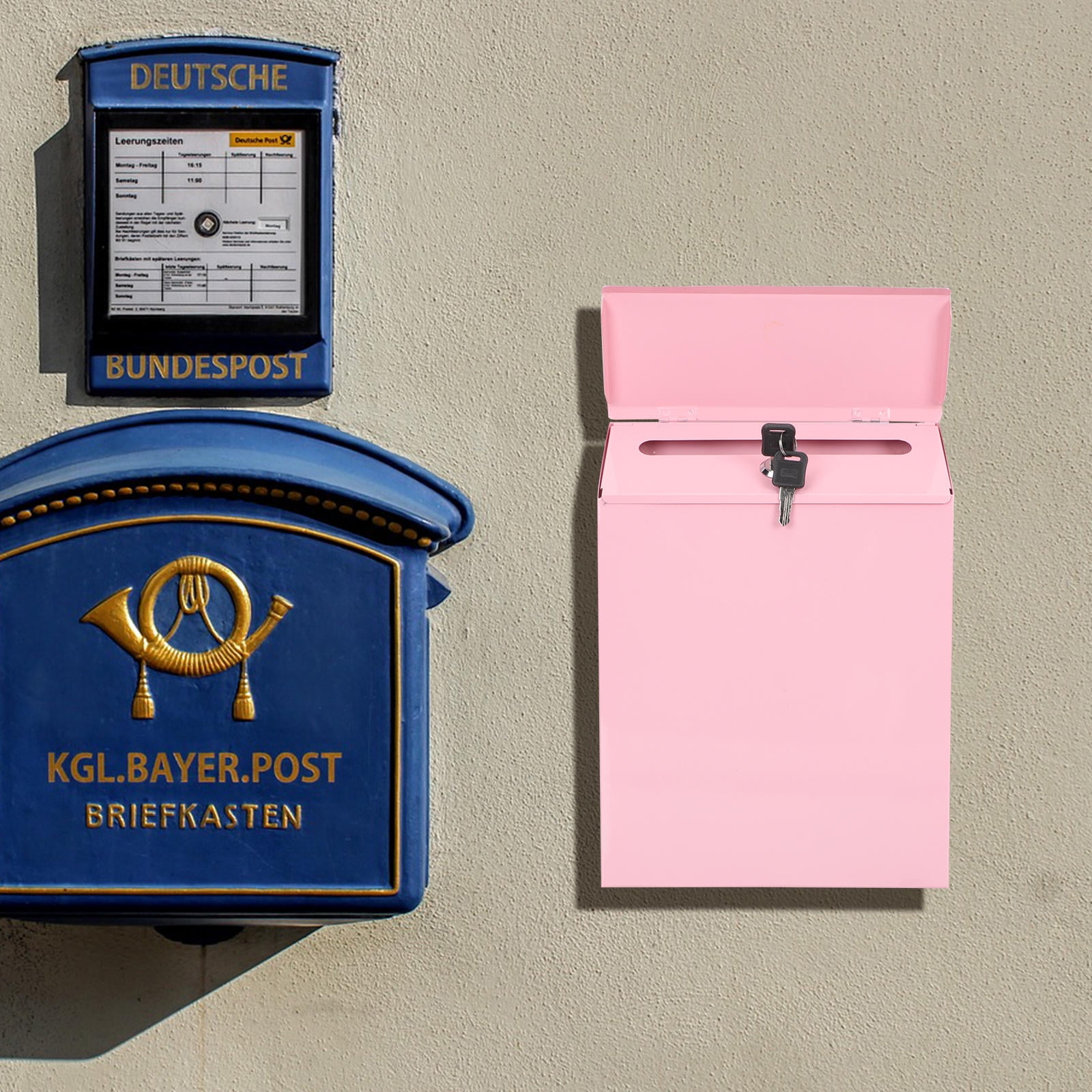 UPKOCH Lockable Pink Post Box Wall Mounted Donation Mailbox with Office ...