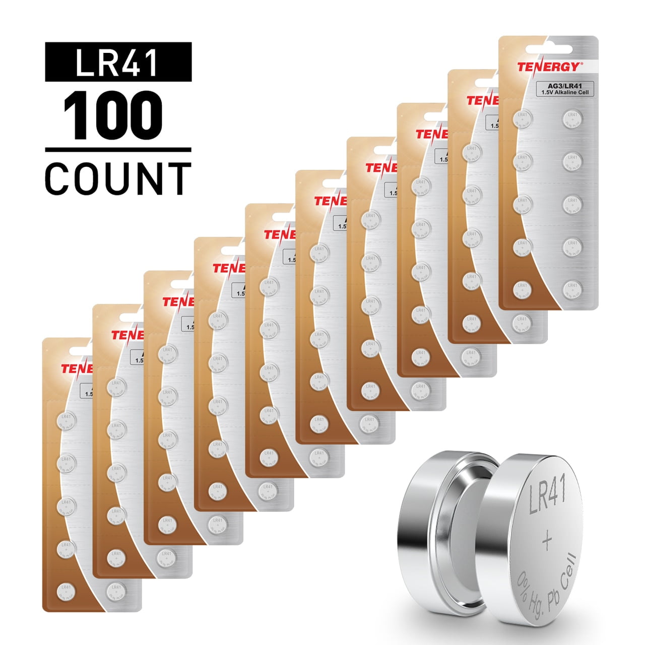 Tenergy 100pack LR41 / AG3 1.5V Alkaline Button Cells - Walmart.com