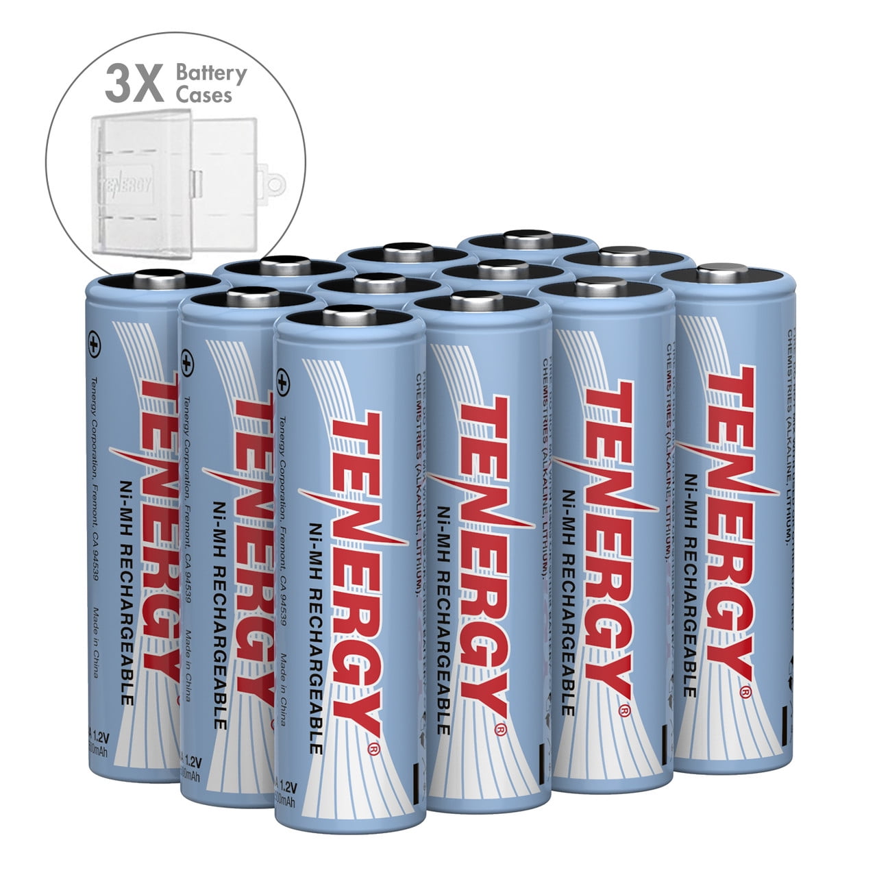 Tenergy AA Rechargeable Batteries, 1.2V 2500mAh NiMH AA Battery, 12 ...