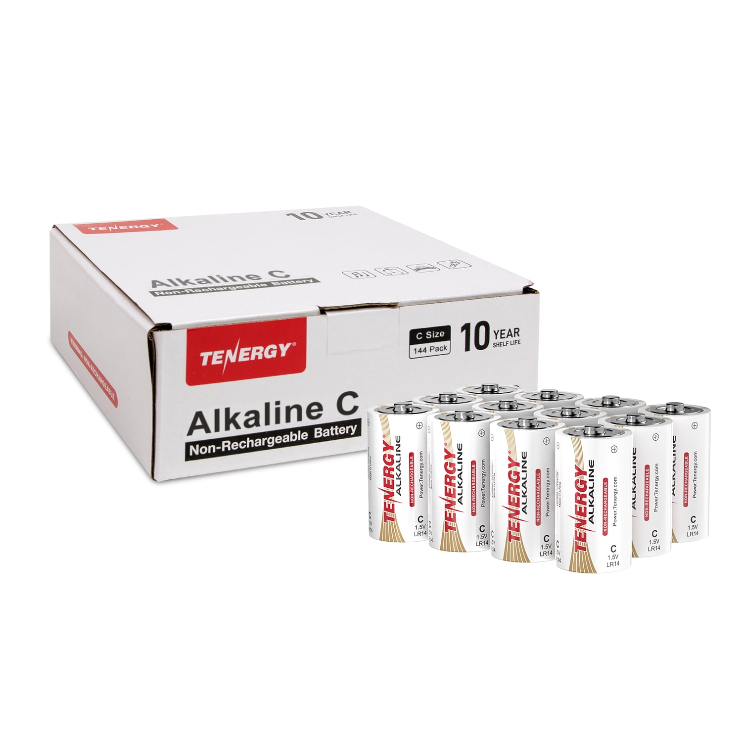 Tenergy C Size Batteries, 1.5V (LR14) Alkaline C Batteries, 144 Pack ...