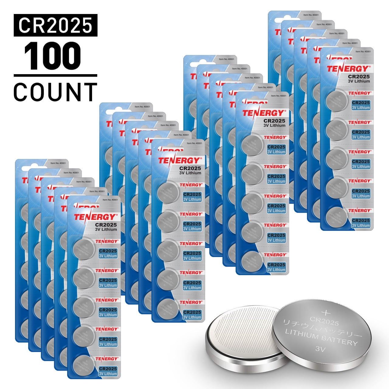 Tenergy CR2025 Lithium Button Cells, 100 Pack (20 Cards) - Walmart.com