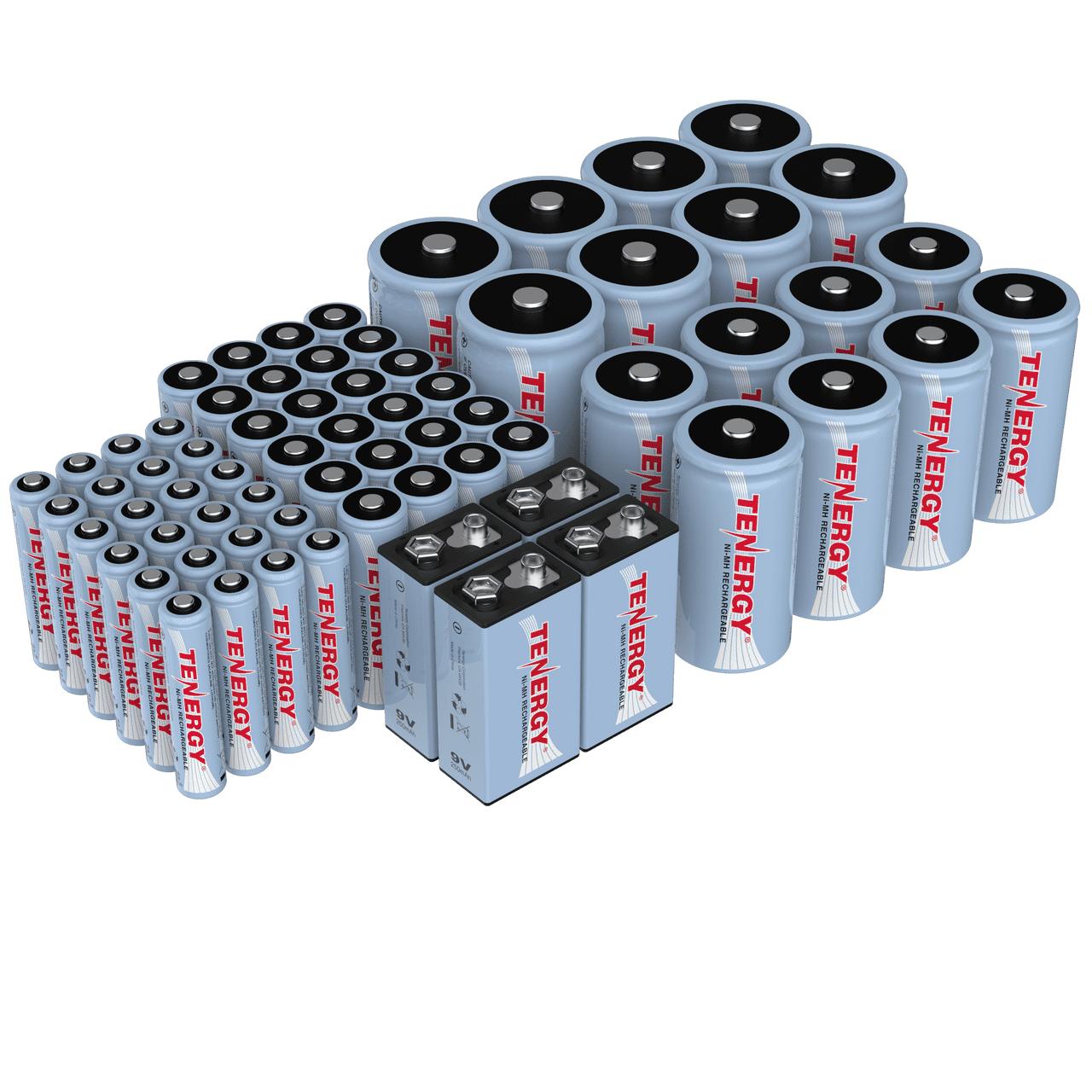 Tenergy NiMH Rechargeable Batteries Combination, (24xAA,24xAAA,8xC,8xD ...