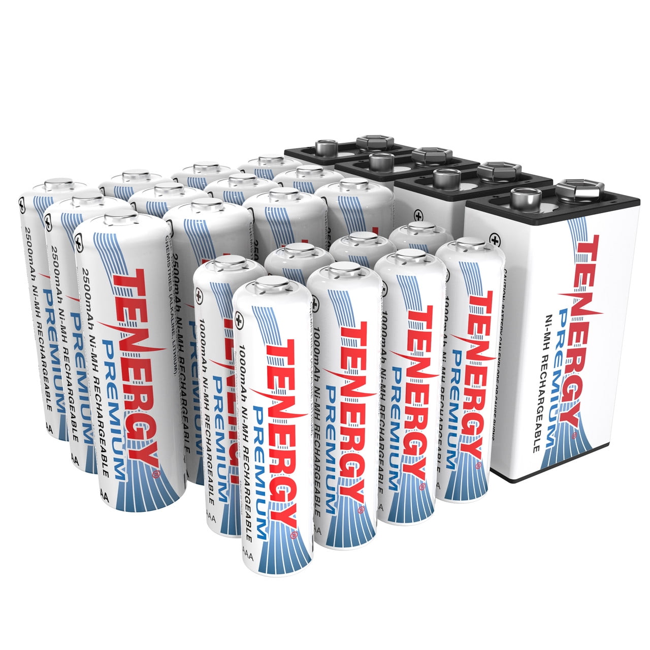 Tenergy Premium NiMH Rechargeable Batteries Combination, (12xAA/8xAAA ...