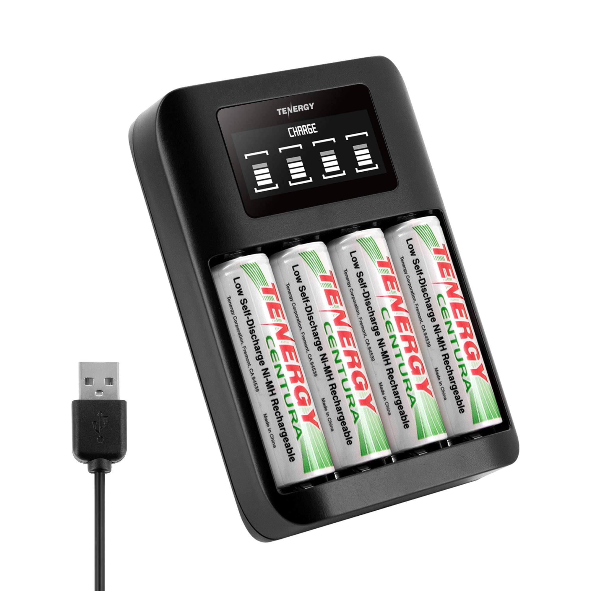 Tenergy TN474U Battery Charger with Centura AA Rechargeable Batteries ...