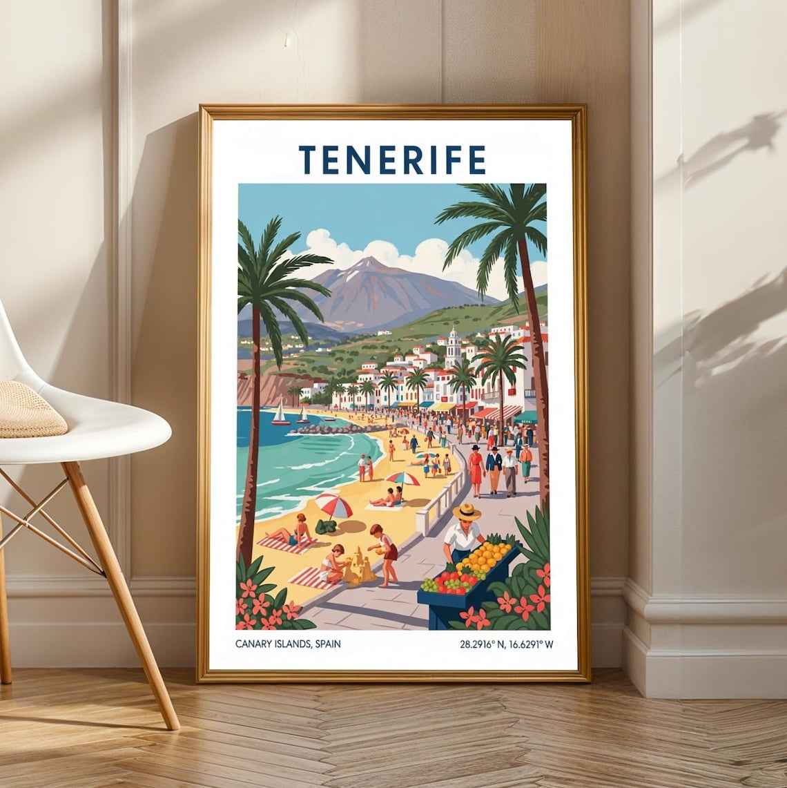 Tenerife Beach Scene Print: Vintage Travel Poster, Canary Islands Art ...