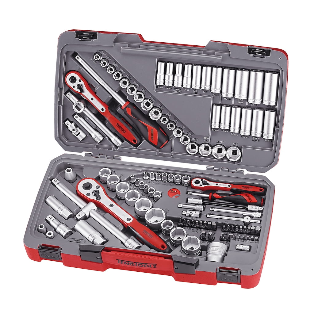 Teng Tools 111 Piece 1/4, 3/8 & 1/2 Inch Drive Metric & SAE Regular ...