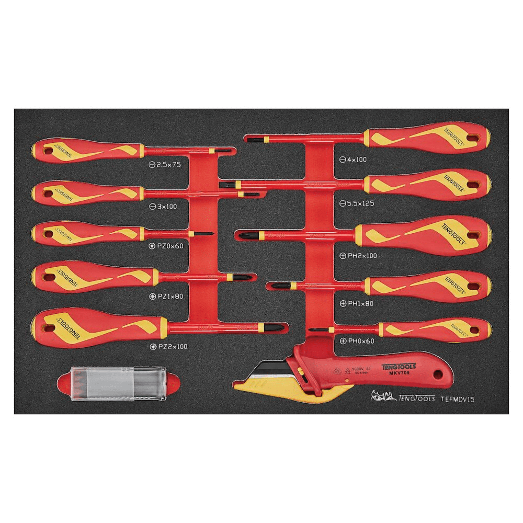 Teng Tools 15 Piece 1000 Volt Insulated Slotted, PH, PZ Screwdriver ...
