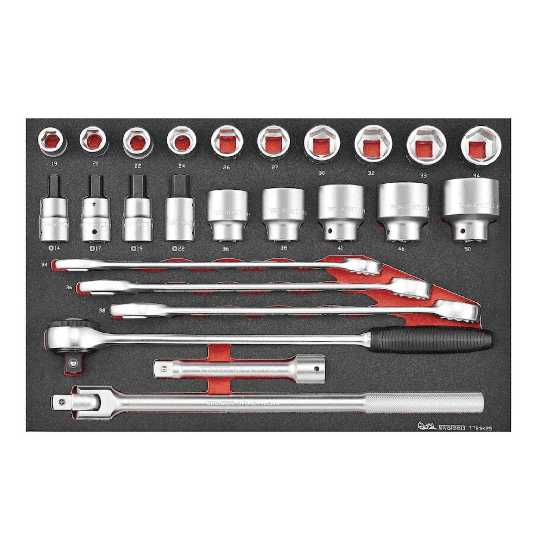 Teng Tools 25 Piece 3/4 Inch Drive Metric 6 Point Socket & Combination ...