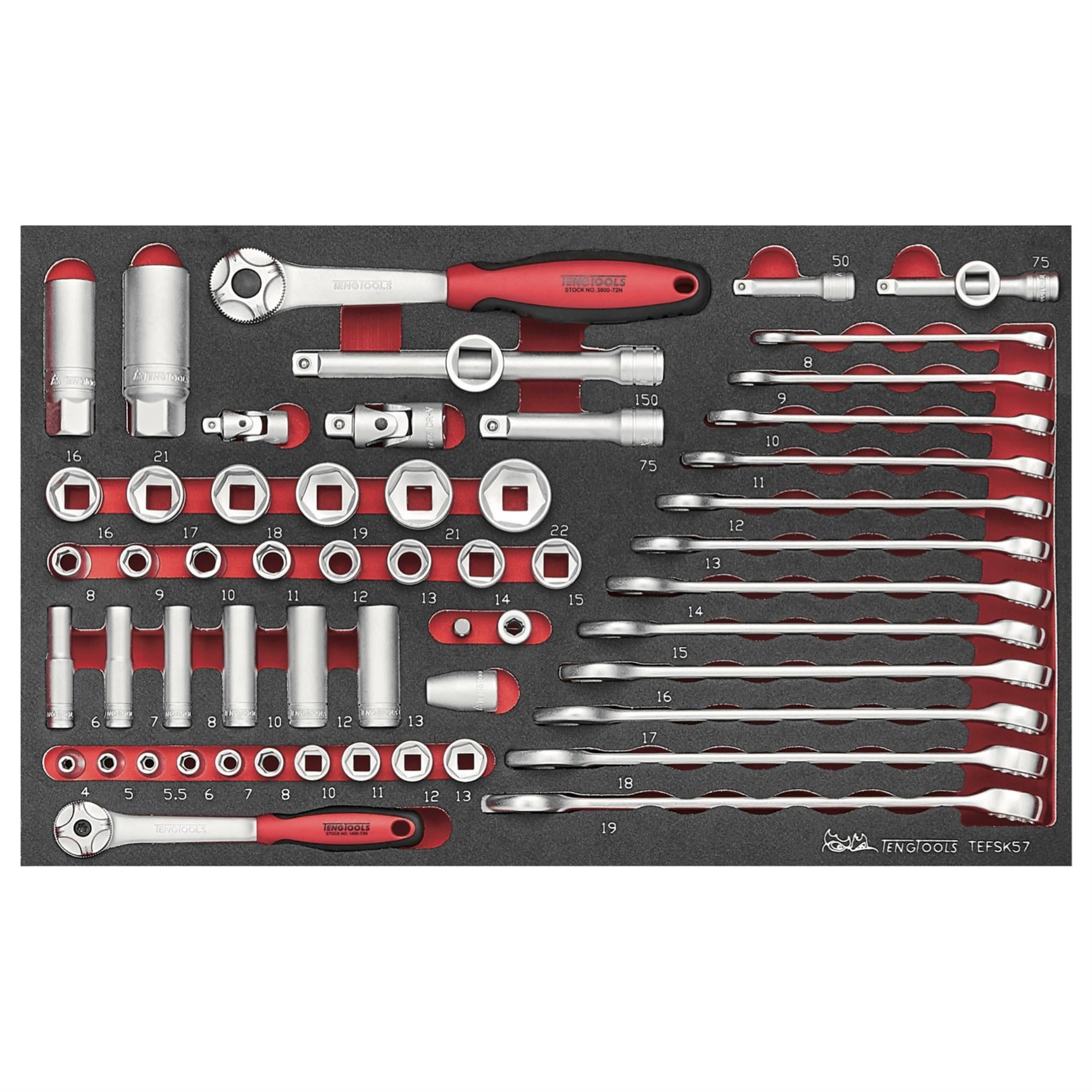 Teng Tools 57 Piece 1/4 & 3/8 Inch Combination Wrench, Shallow/Deep ...