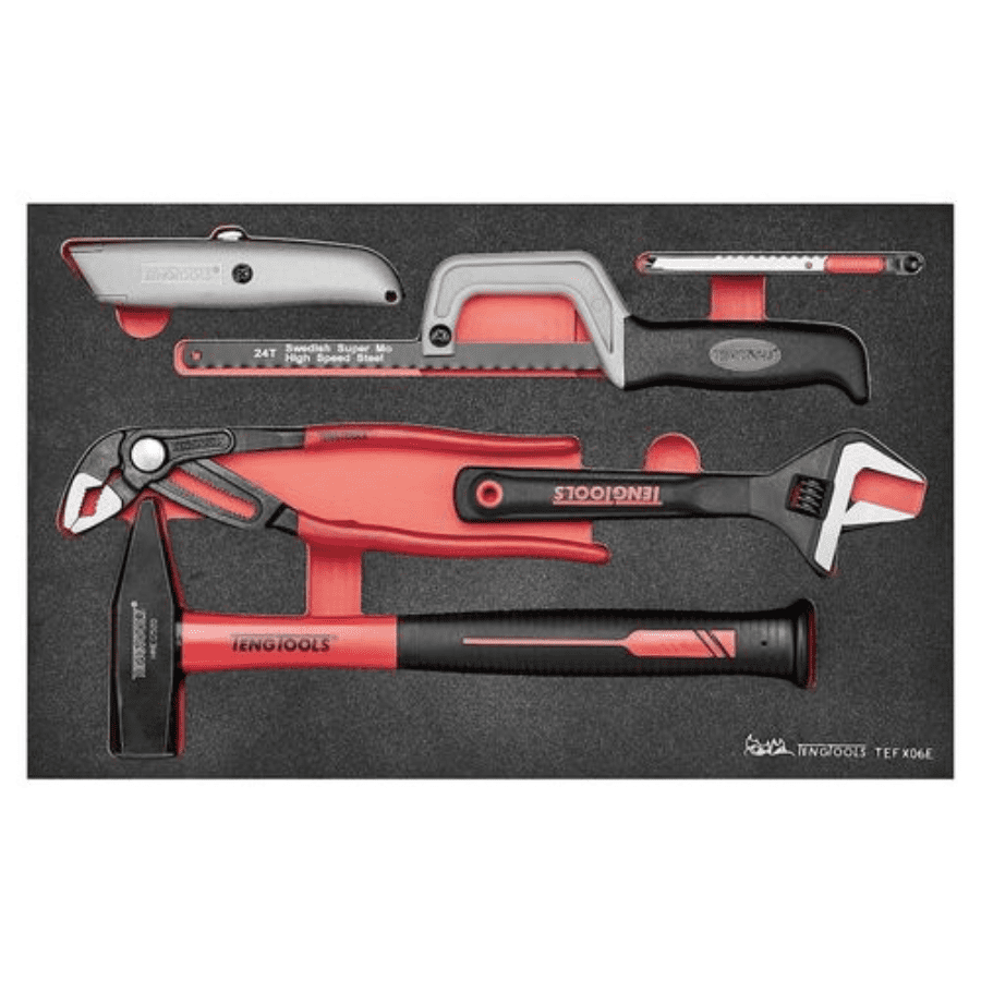 Teng Tools 6 Piece Plier, Wrench, Engineer Hammer, Knife & Saw General ...