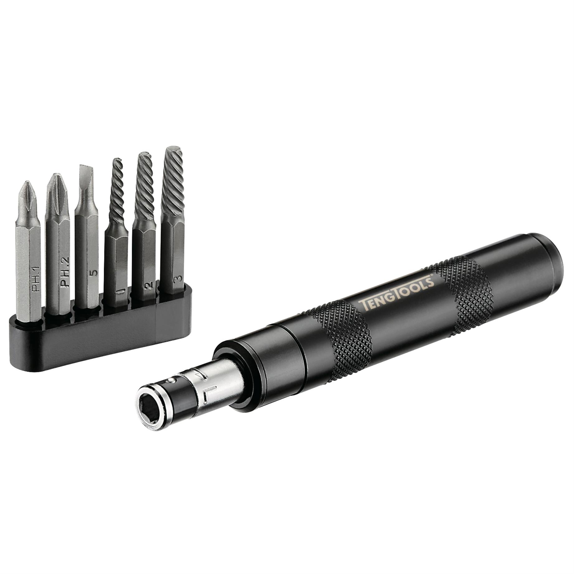Teng Tools 7 Piece 1/4 Inch Drive Mini Reversible Manual Hand Impact ...