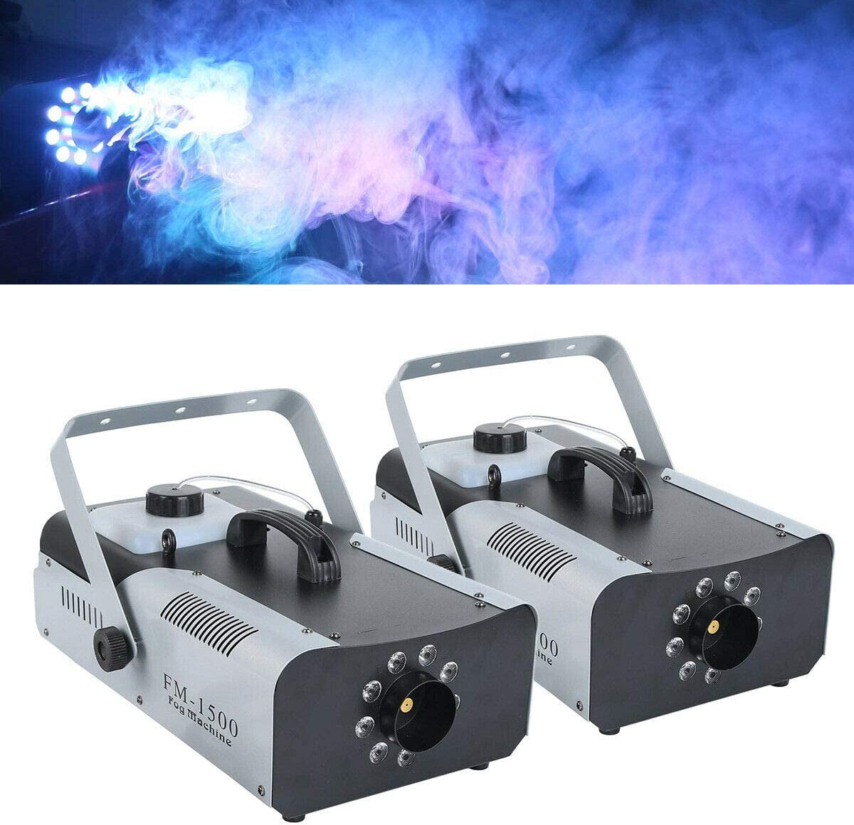 Tengchang 2PCS 1500 Watt Smoke Fog Machine 9 LED Lights Remote Control ...