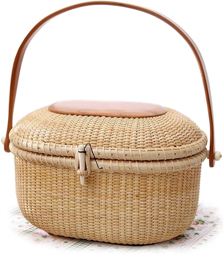 Tengtian Shopping Basket Tote Bag Nantucket Picnic Rattan Basket for ...