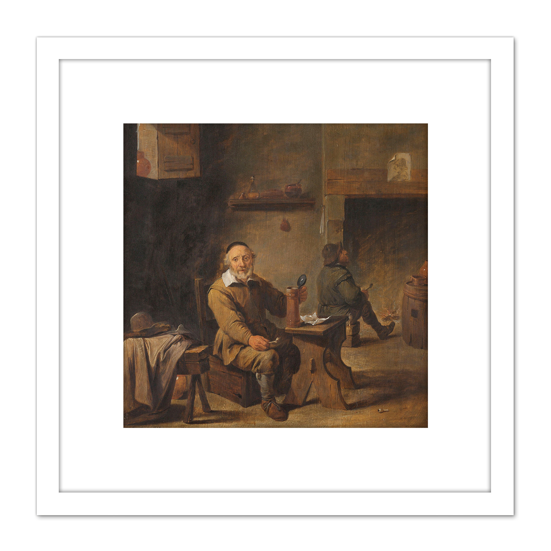 Teniers The Old Beer Drinker Portrait Painting 8X8 Inch Square Wooden ...