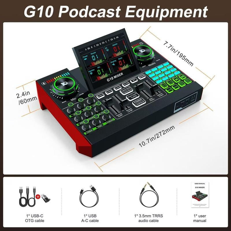 Tenlamp G10-PK PRO Podcast Equipment Kit with Voice Converter Studio Set, Live Sound Card - Plug ...