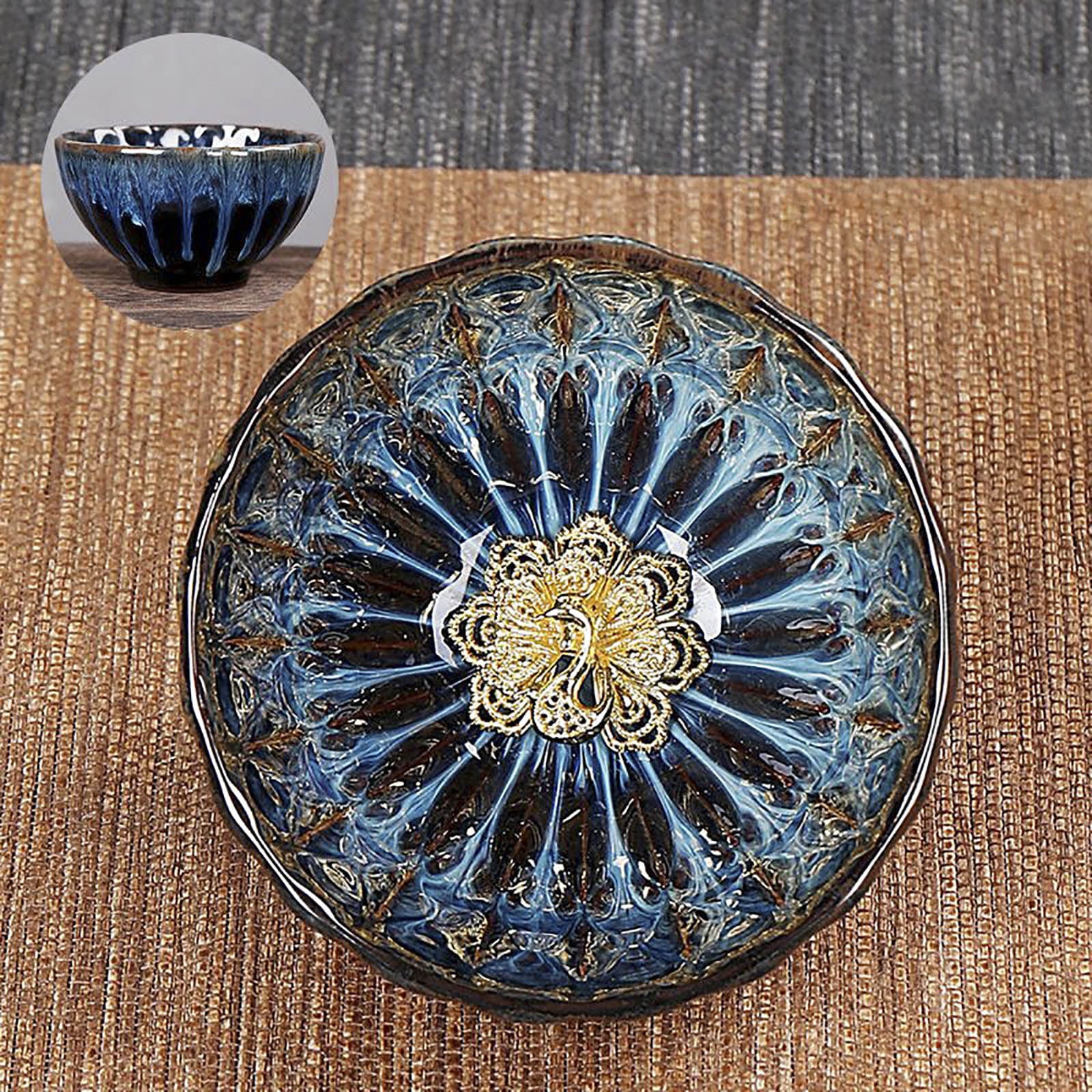 Tenmoku Lotus Tea Cup, Tenmoku Tea Cup with Gold Peacock, Chinese ...