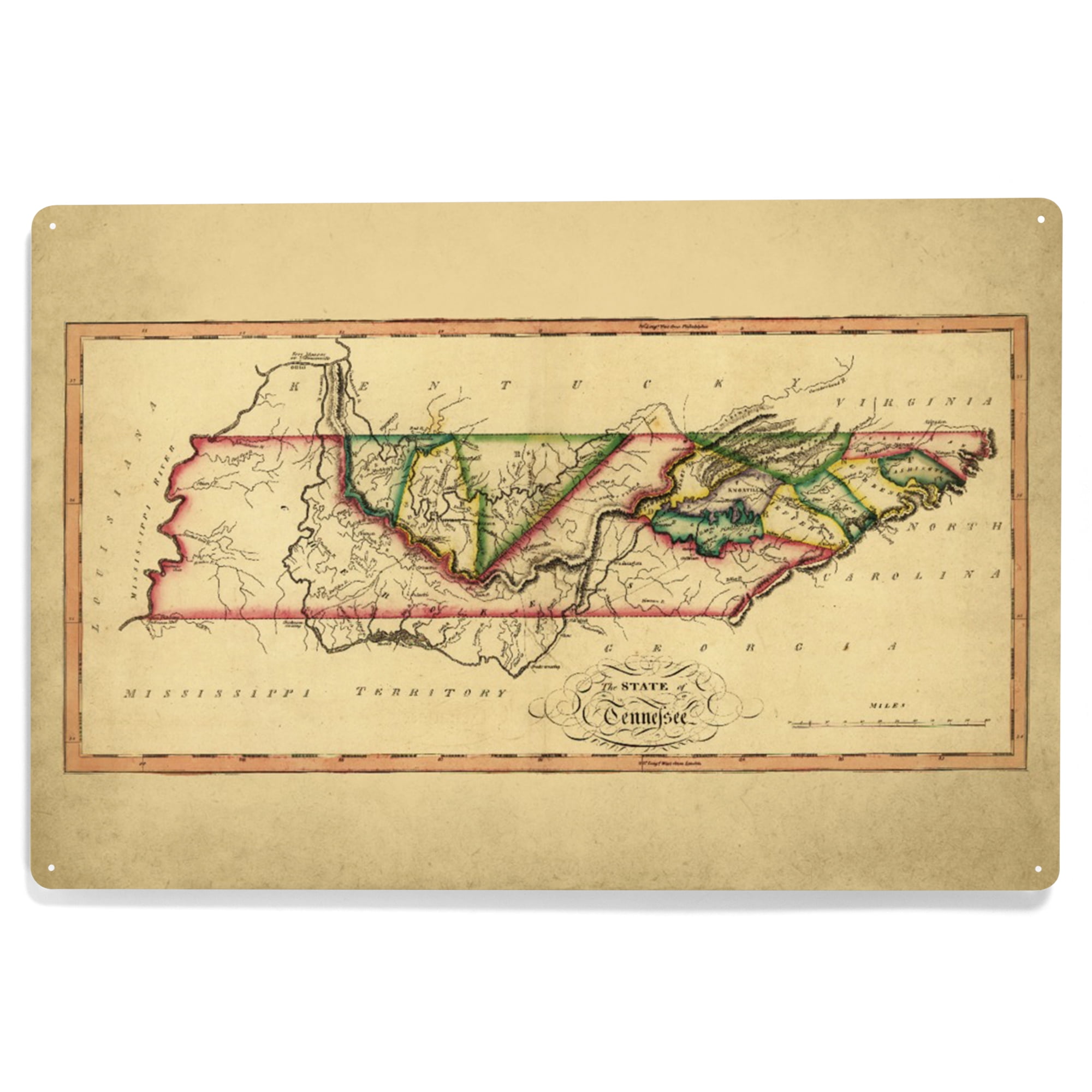 Tennessee, (1817), Panoramic Map (12x18 Aluminum Art, Indoor Outdoor ...