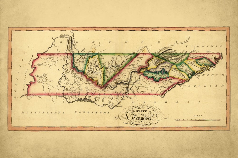 Tennessee, (1817), Panoramic Map (12x18 Wall Art Poster, Room Decor ...