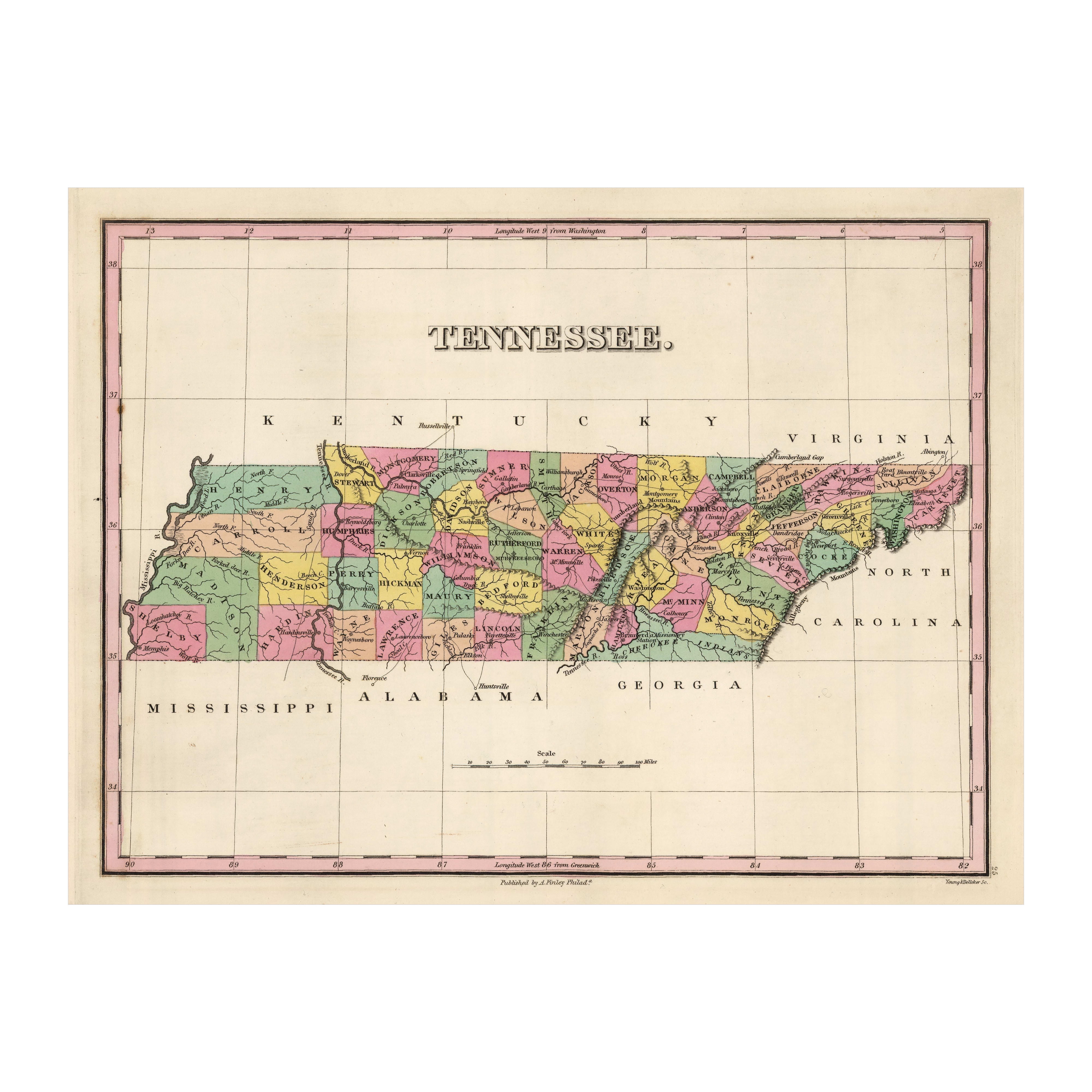 Tennessee Art, 1824 Vintage Map of Tennessee History Wall Decor Gift ...