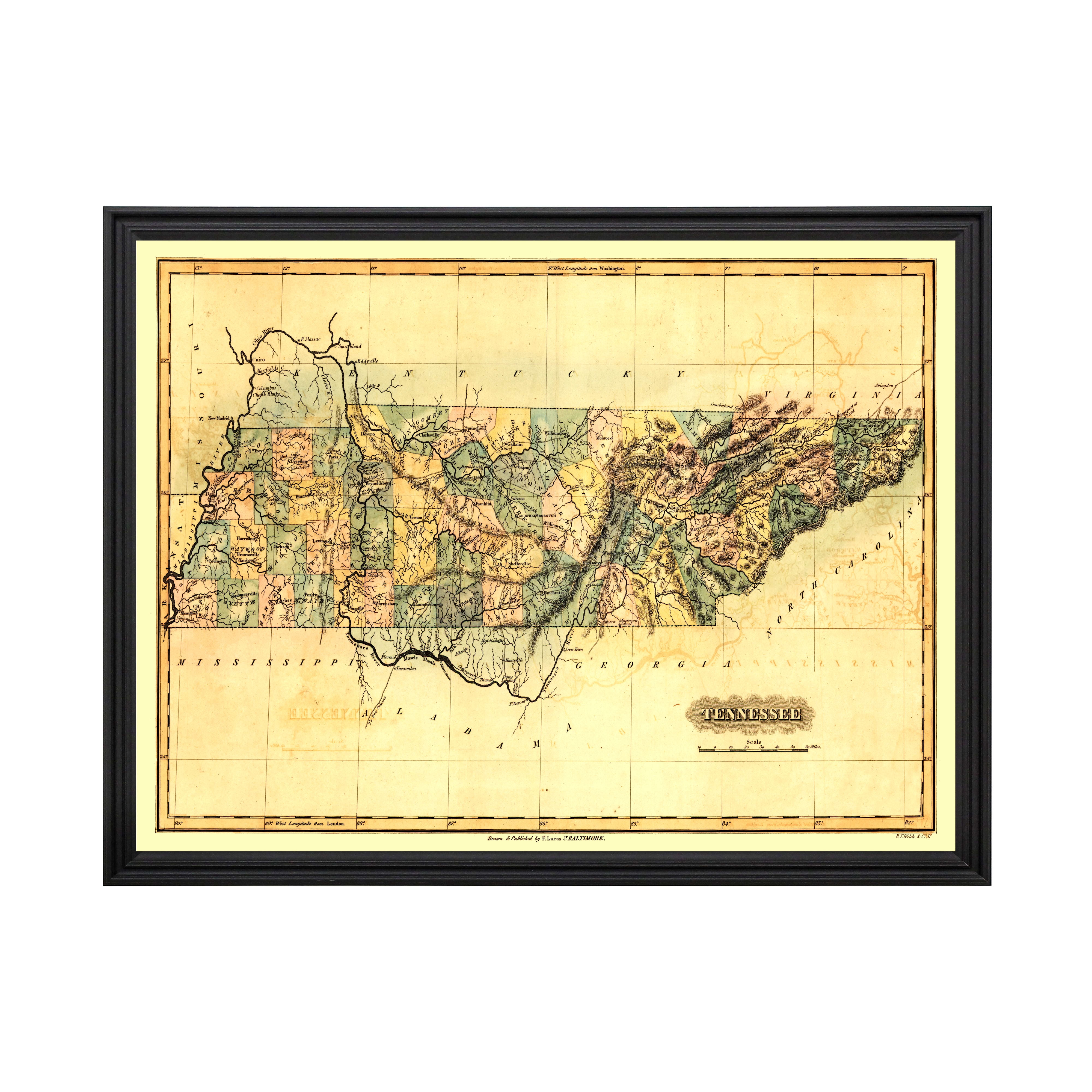 Tennessee Art, 1826 Vintage Map of Tennessee History Wall Decor Gift ...
