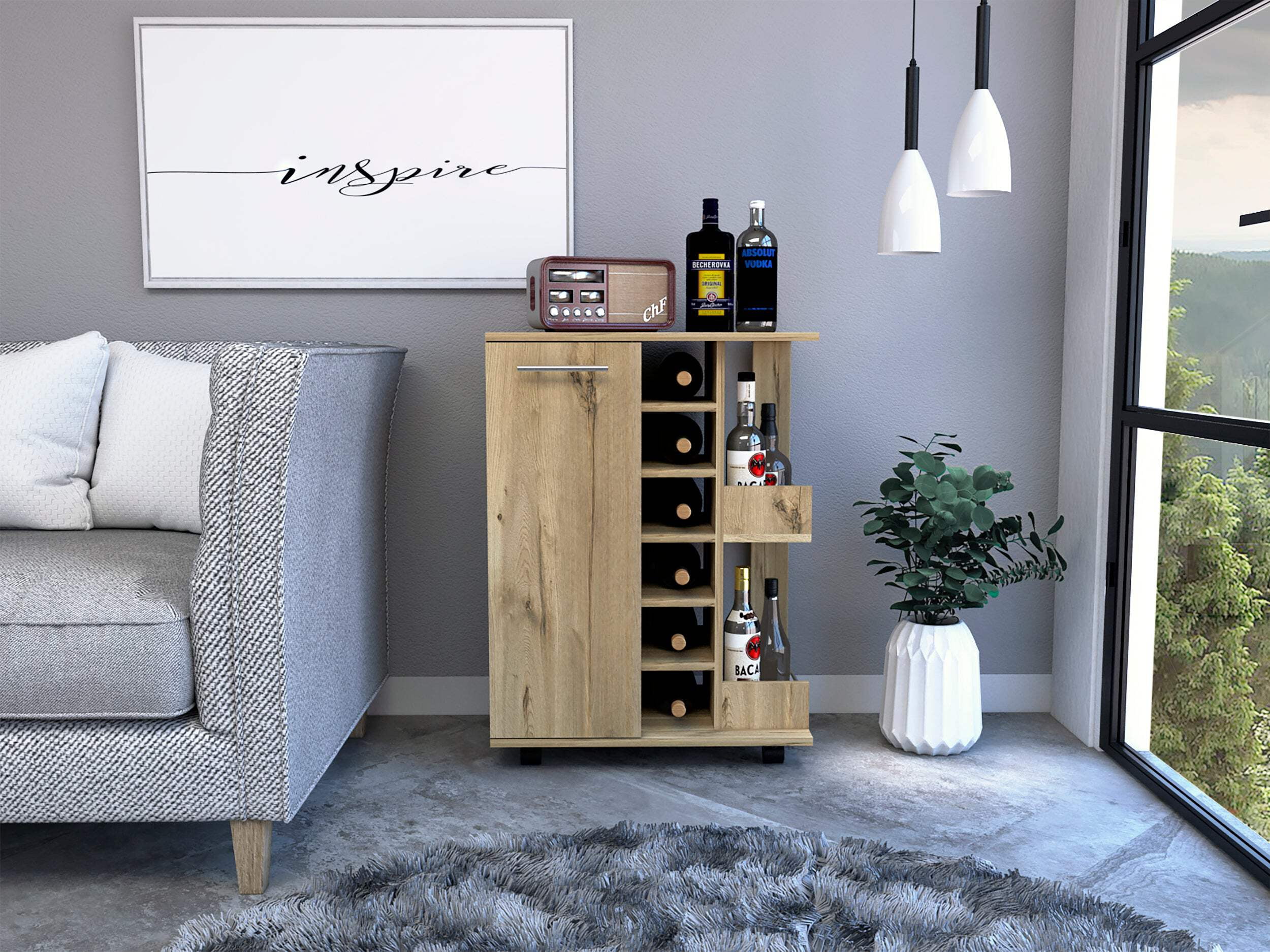 Tennessee Bar Cart, One Cabinet With Division, Six Cubbies For Liquor ...