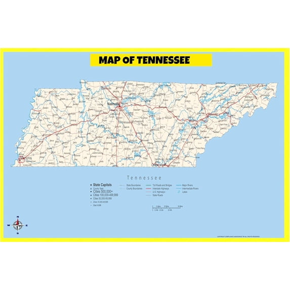 Tennessee Map Poster - Laminated Wall Map - Style B - 18x24 - Ideal for ...