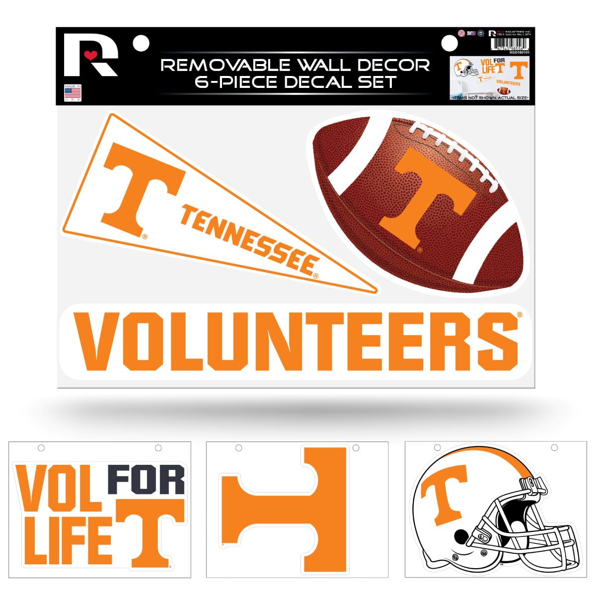 Tennessee NCAA Volunteers (Set of 6) Individual Easy Peel Die-Cut Decal ...