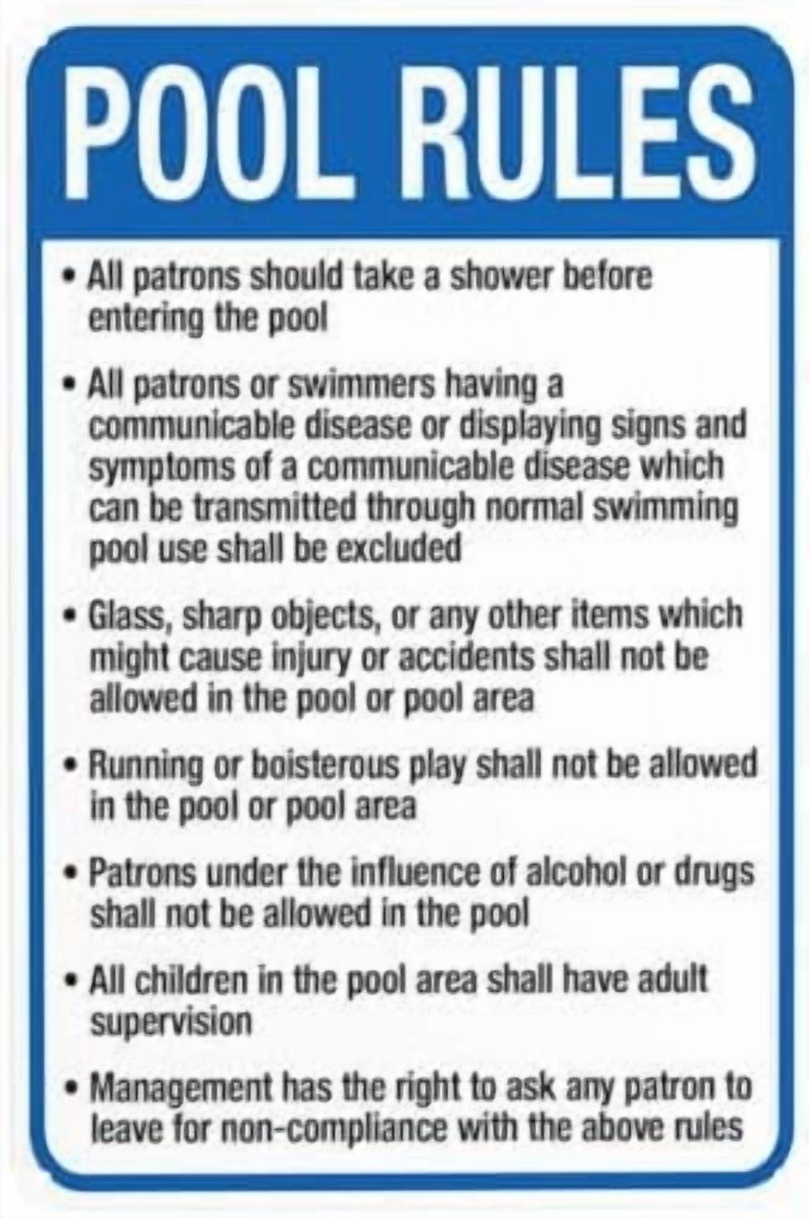 Tennessee Pool Rules Sign, Complies With State Of Tennessee Pool Code ...