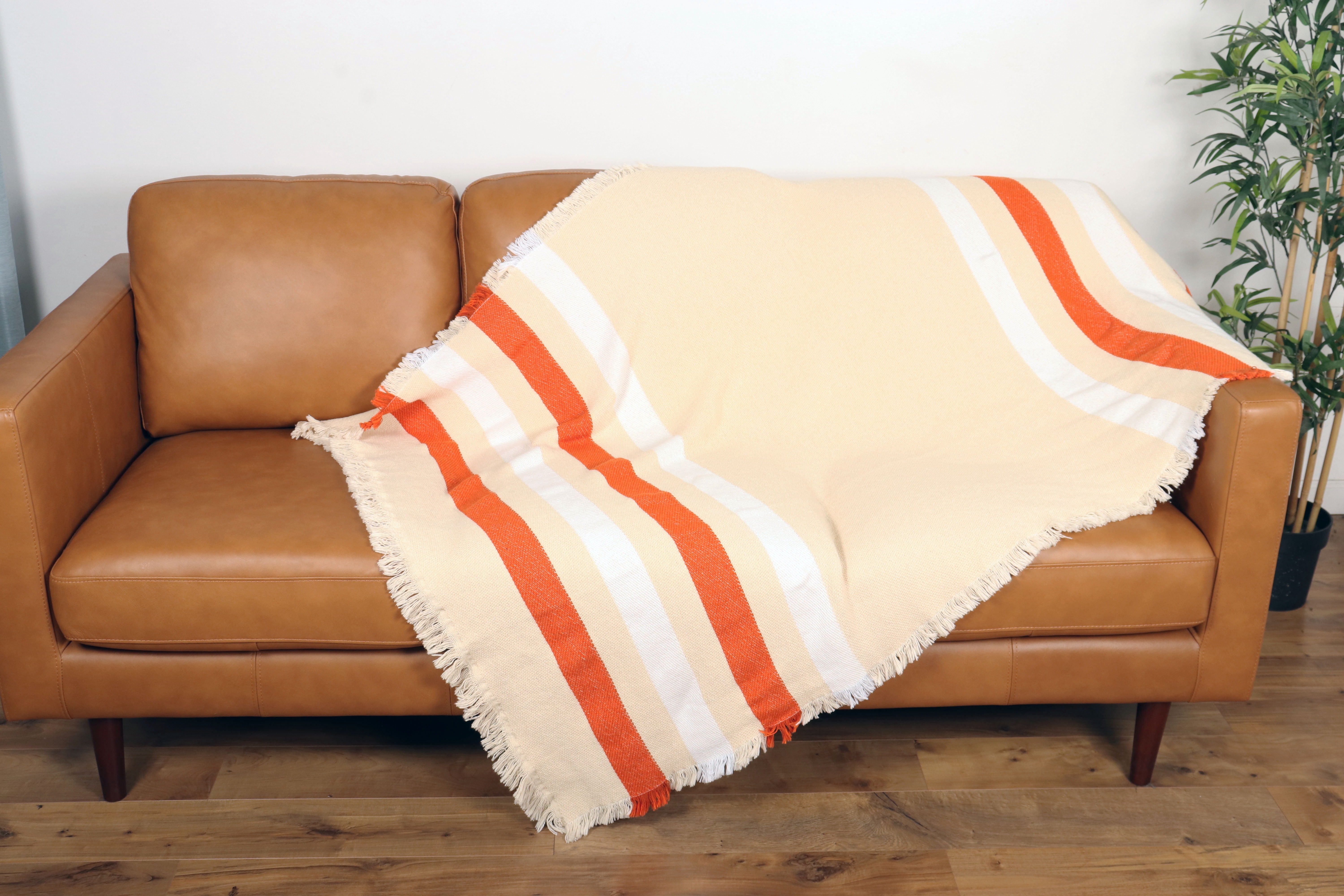 Tennessee Stripe Woven Throw - Creme blanket with Orange & White ...