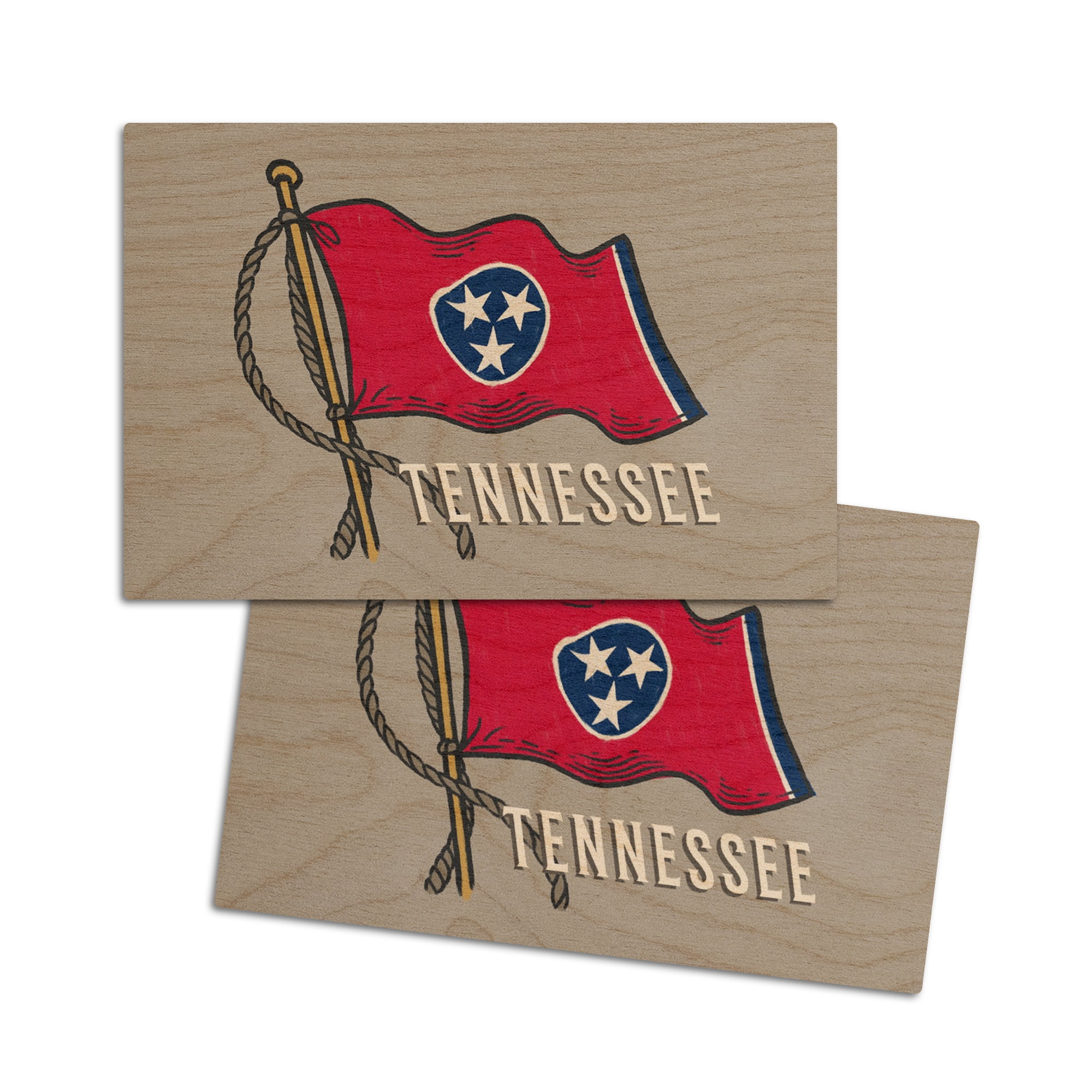 Tennessee, Waving State Flag, Contour (4x6 Birch Wood Postcards, 2-Pack ...