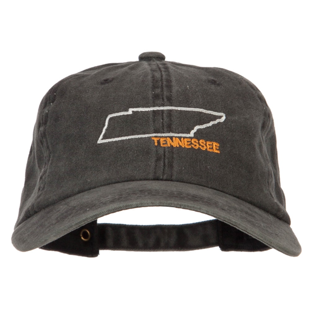 Tennessee with Map Outline Embroidered Washed Cotton Twill Cap - Black ...