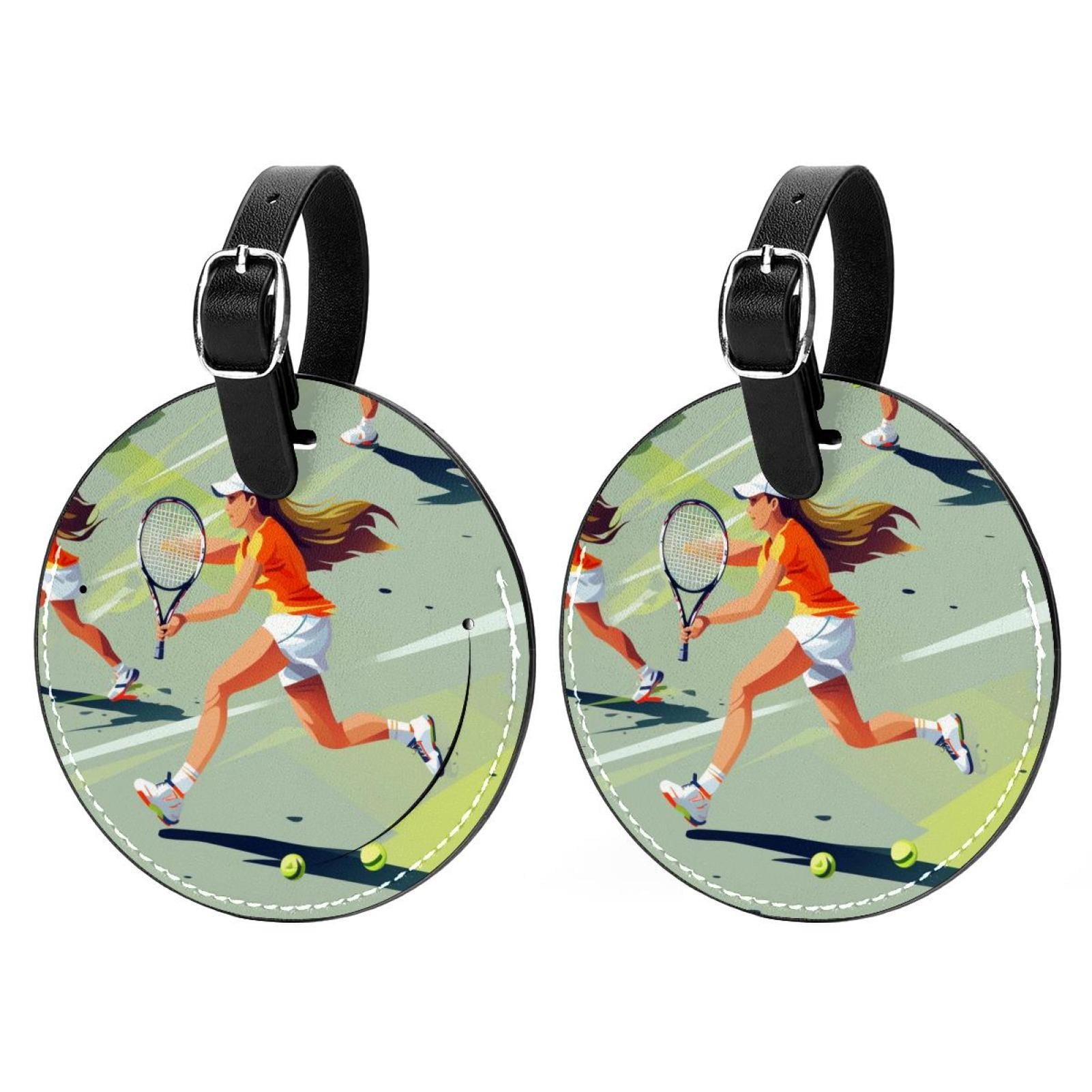 Tennis 2Pcs PU Leather Round Luggage Tags with Privacy Cover and Name ...