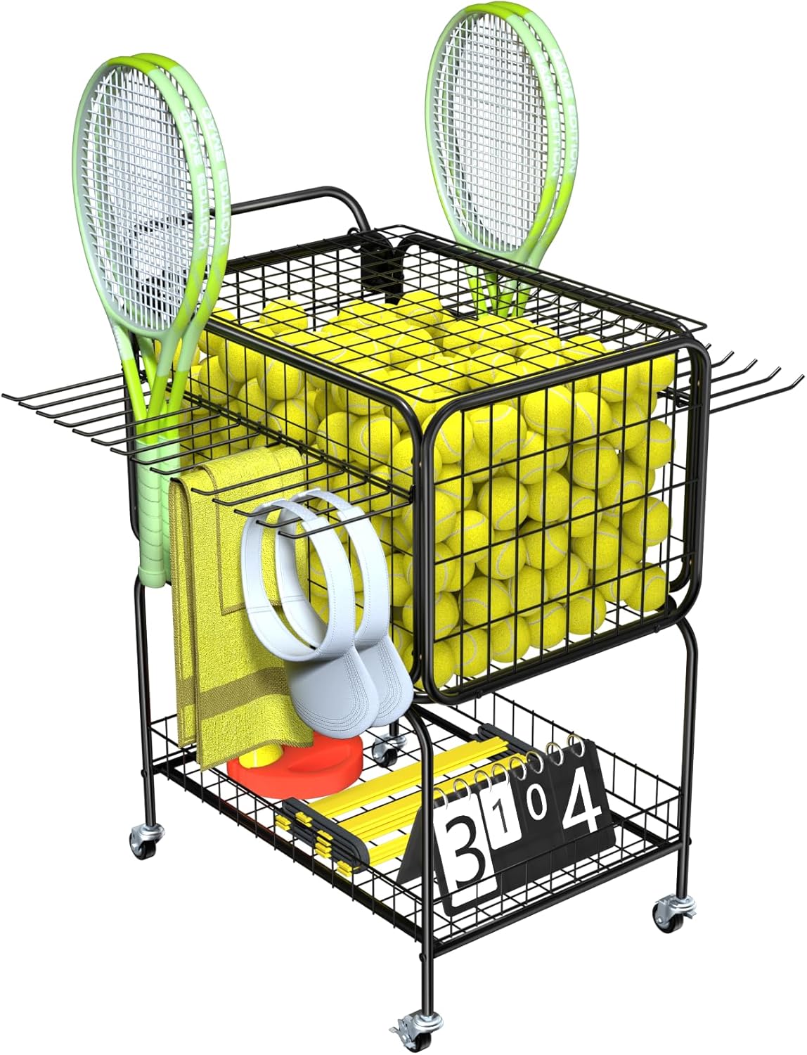 Tennis Ball Cart for 350 Balls, Trolley Cart with Wheels Laundry Basket ...