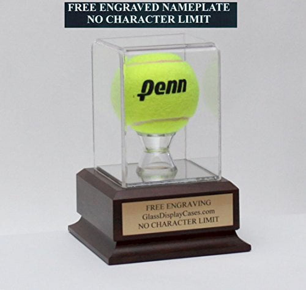 Tennis Ball Personalized Acrylic Display Case with Cherry Finish Wood ...