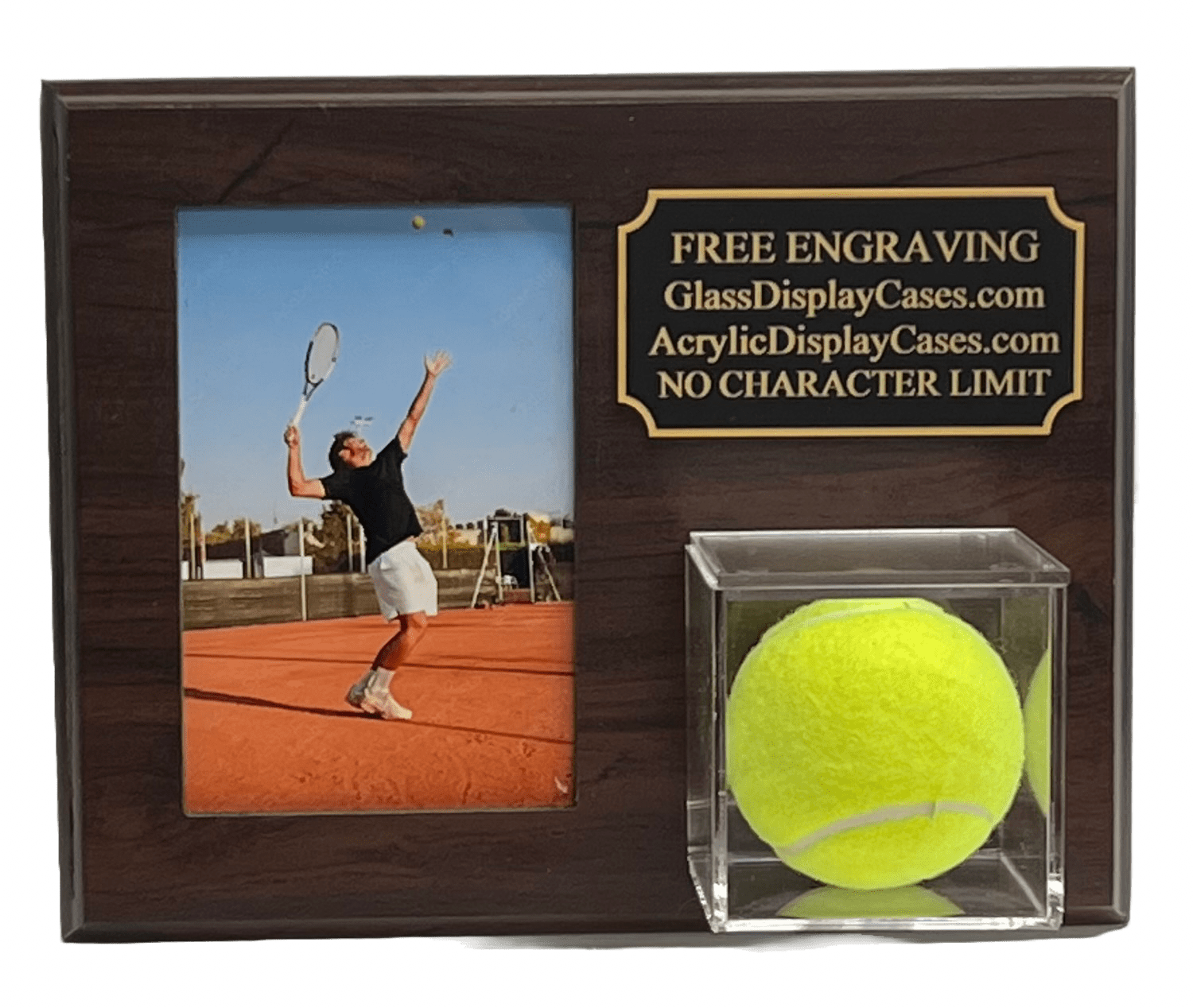 Tennis Ball and 4" X 6" Photo Vertical Display Case Plaque - Cherry ...