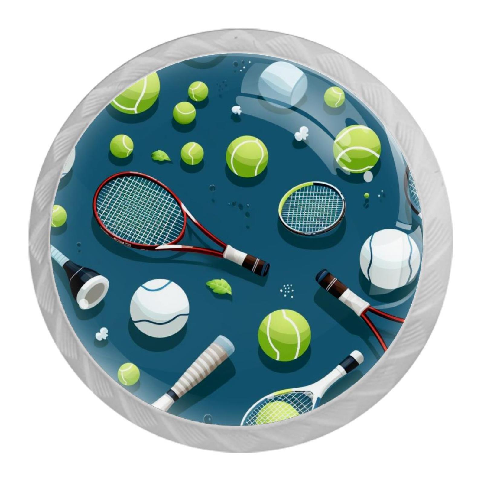 Tennis Balls and Racket Pattern Drawer Knobs, 4 Piece Set Decorative ...