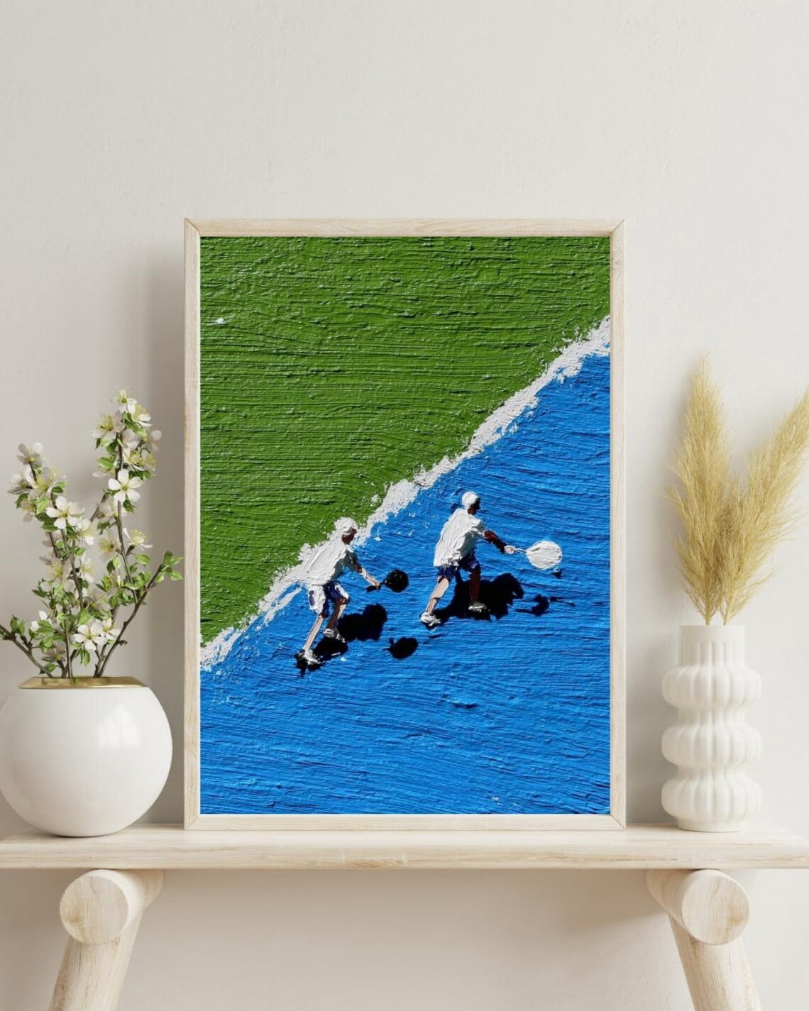 Tennis Court Aerial Tennis Wall Art Impasto Sports Green Blue Decor ...