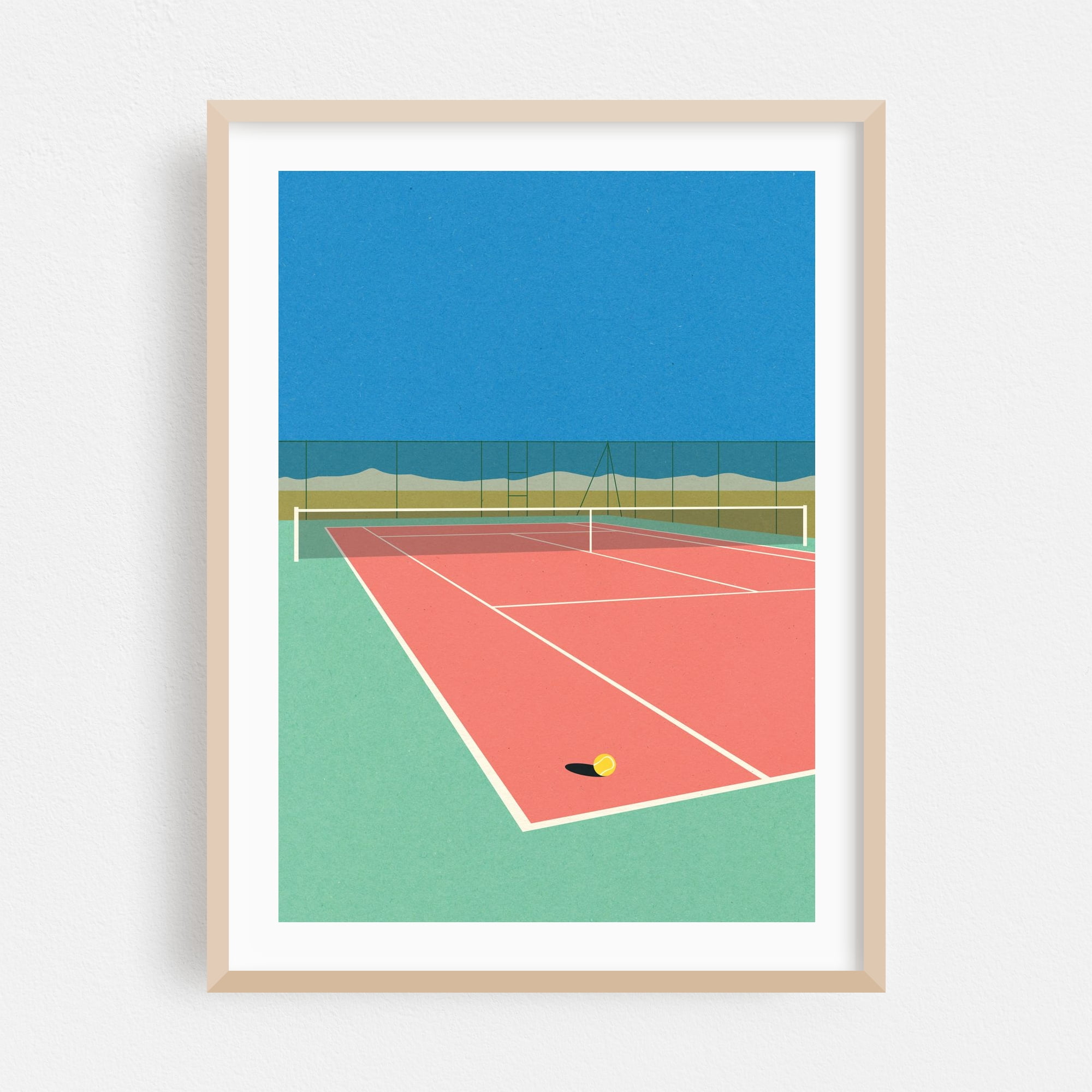Tennis Court In The Desert - Illustration Oak Framed Wall Art Print 8 x ...
