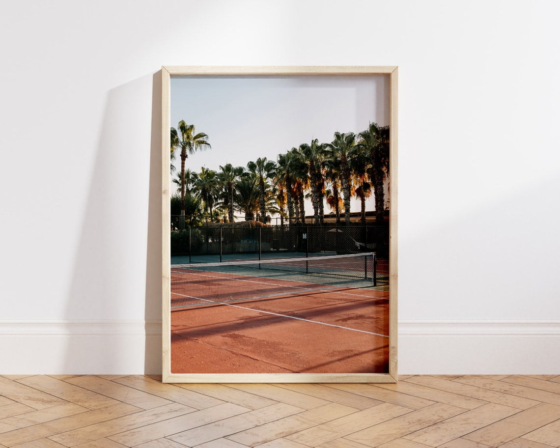 Tennis Court Poster, Tennis Court Photo Wall Art, Palm Trees Poster ...