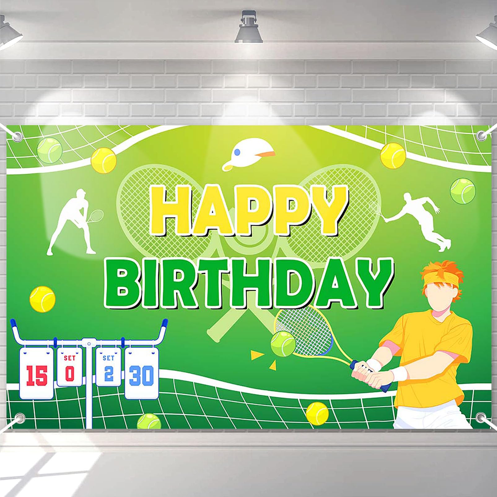 Tennis Happy Birthday Backdrop Banner Tennis Ball Happy Birthday Party ...