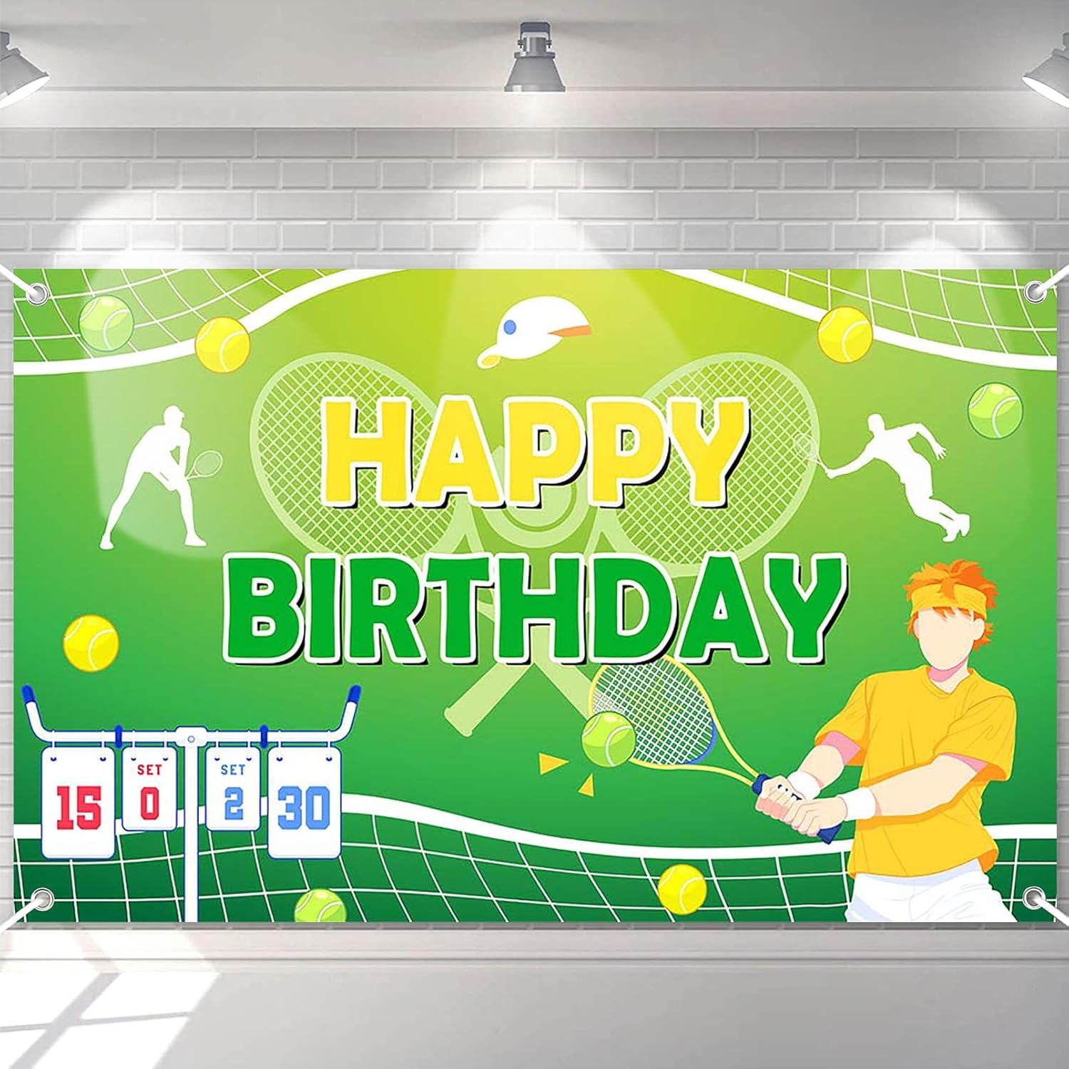 Tennis Happy Birthday Backdrop Banner Tennis Ball Happy Birthday Party ...