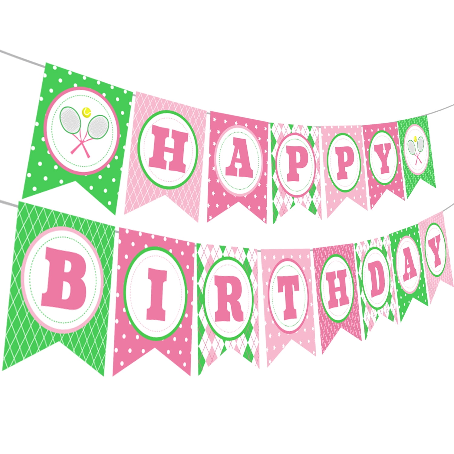 Tennis Happy Birthday Banner - Pink Sports Theme Tennis Player Birthday ...