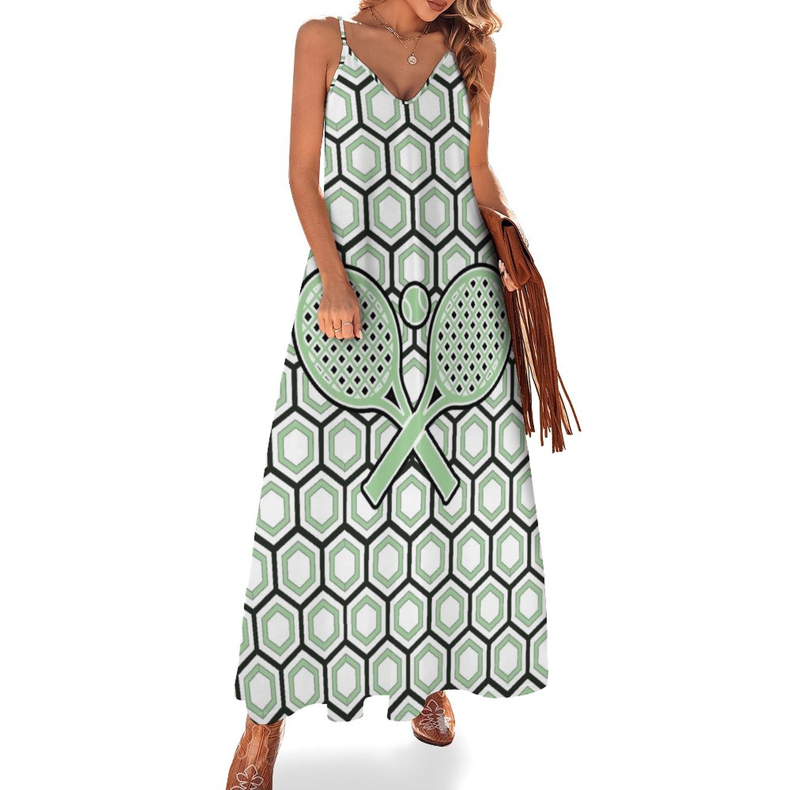 Tennis Hexagon pattern Sleeveless Dress Women long dress dresses for ...